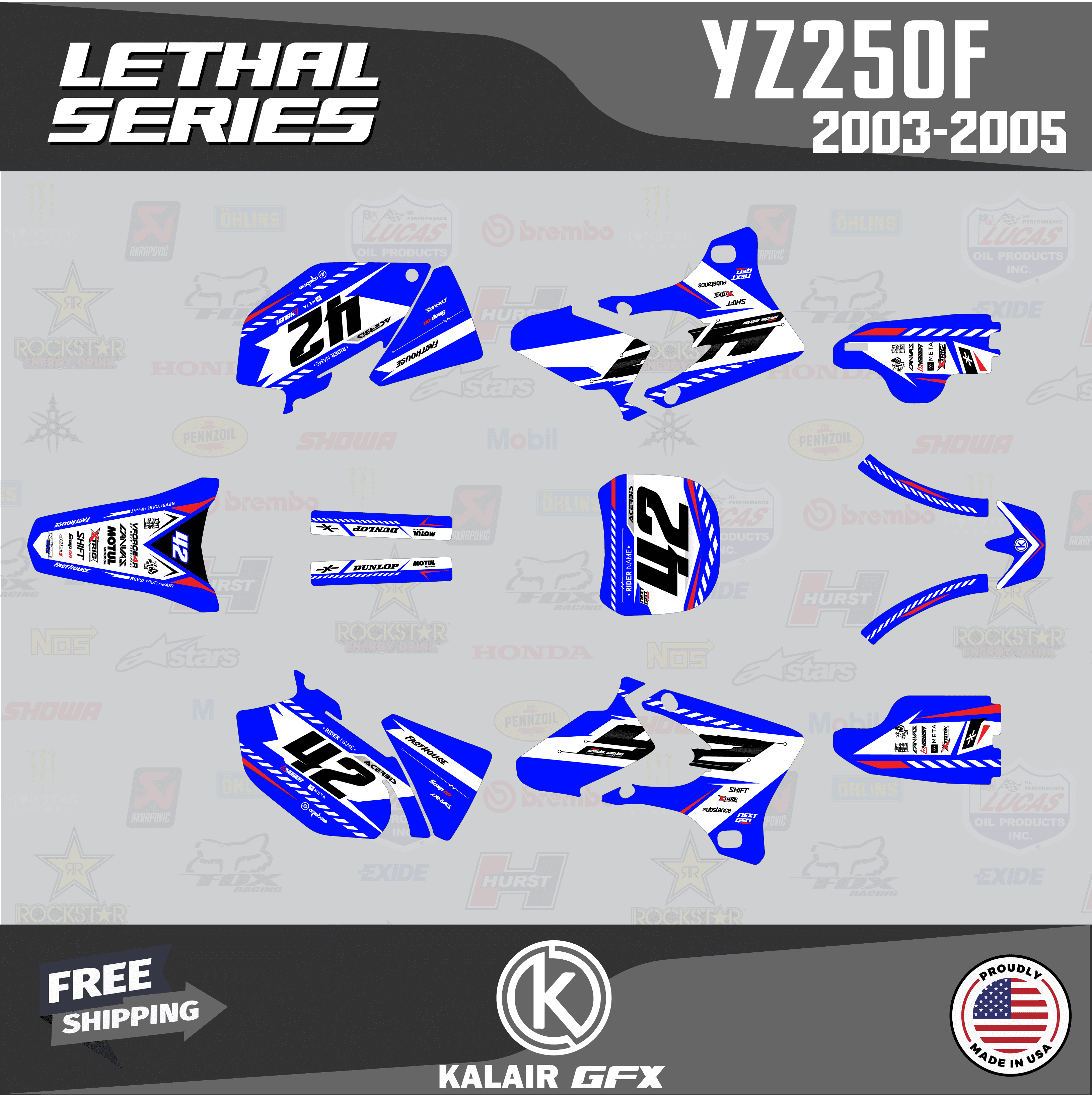 Kalair GFX Graphics Kit for Yamaha YZ250F (2003-2005) Lethal Series ...