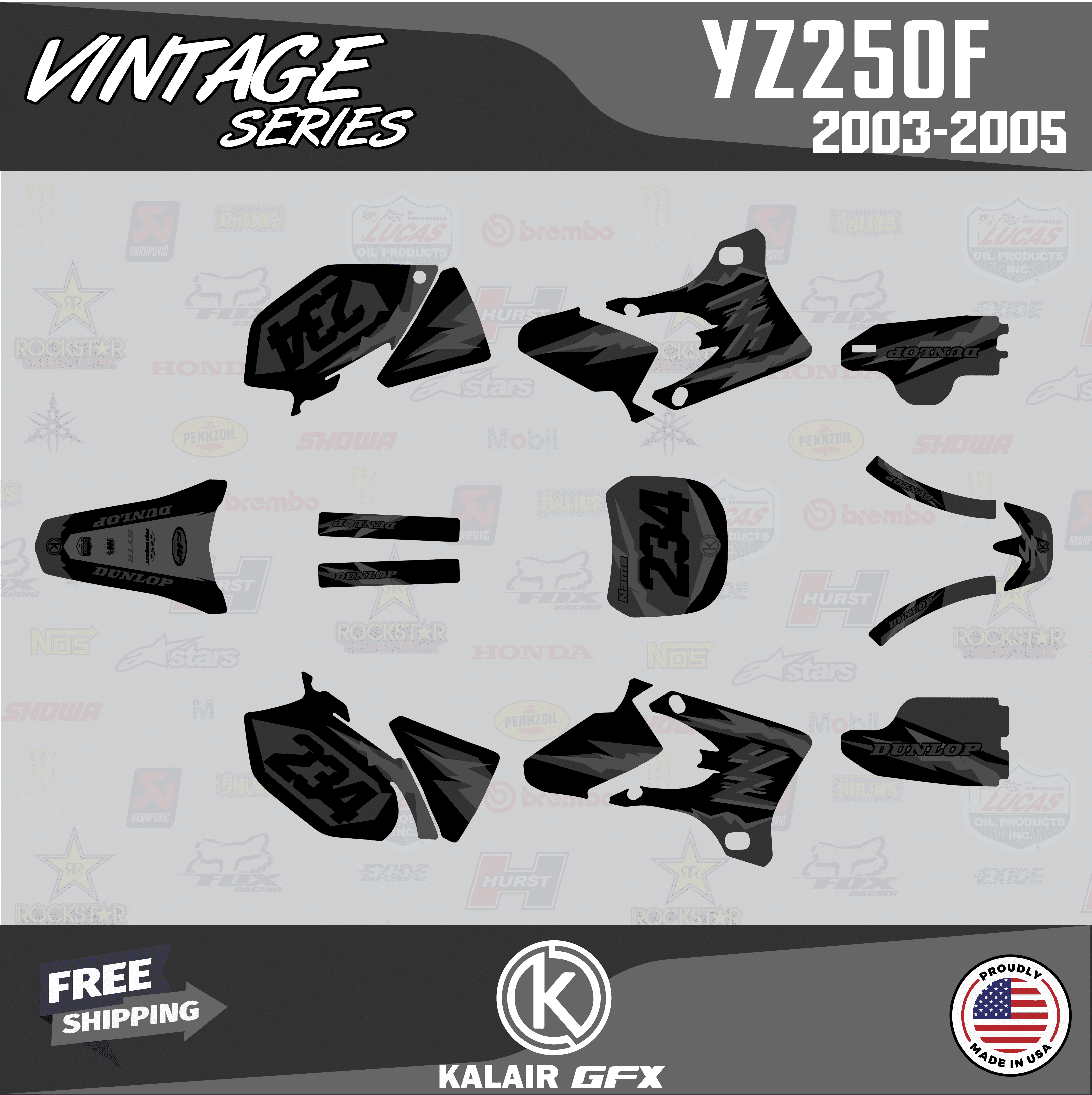 Kalair GFX Graphics Kit for Yamaha YZ250F (2003-2005) Vintage Series ...