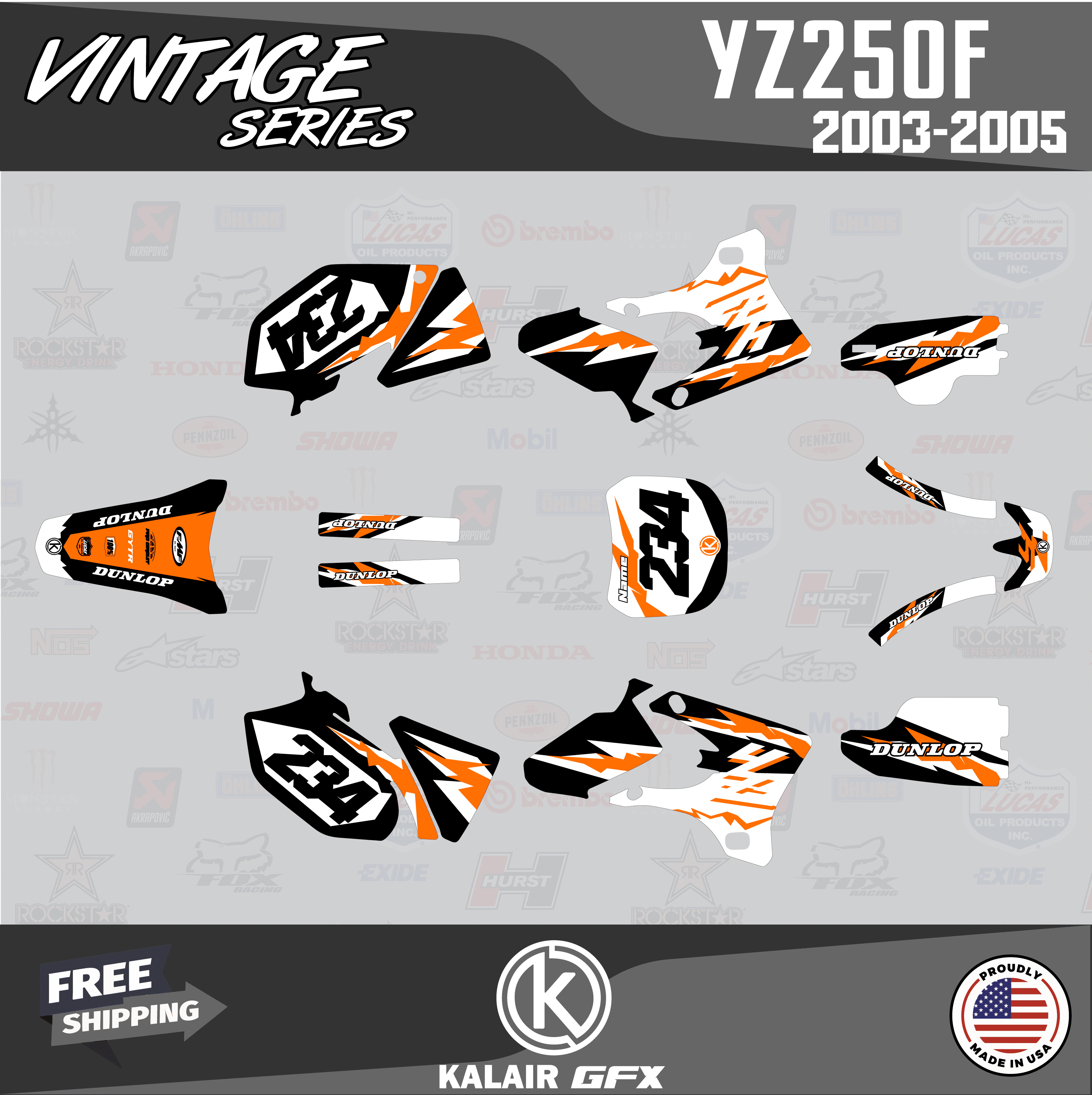 Kalair GFX Graphics Kit for Yamaha YZ250F (2003-2005) Vintage Series ...