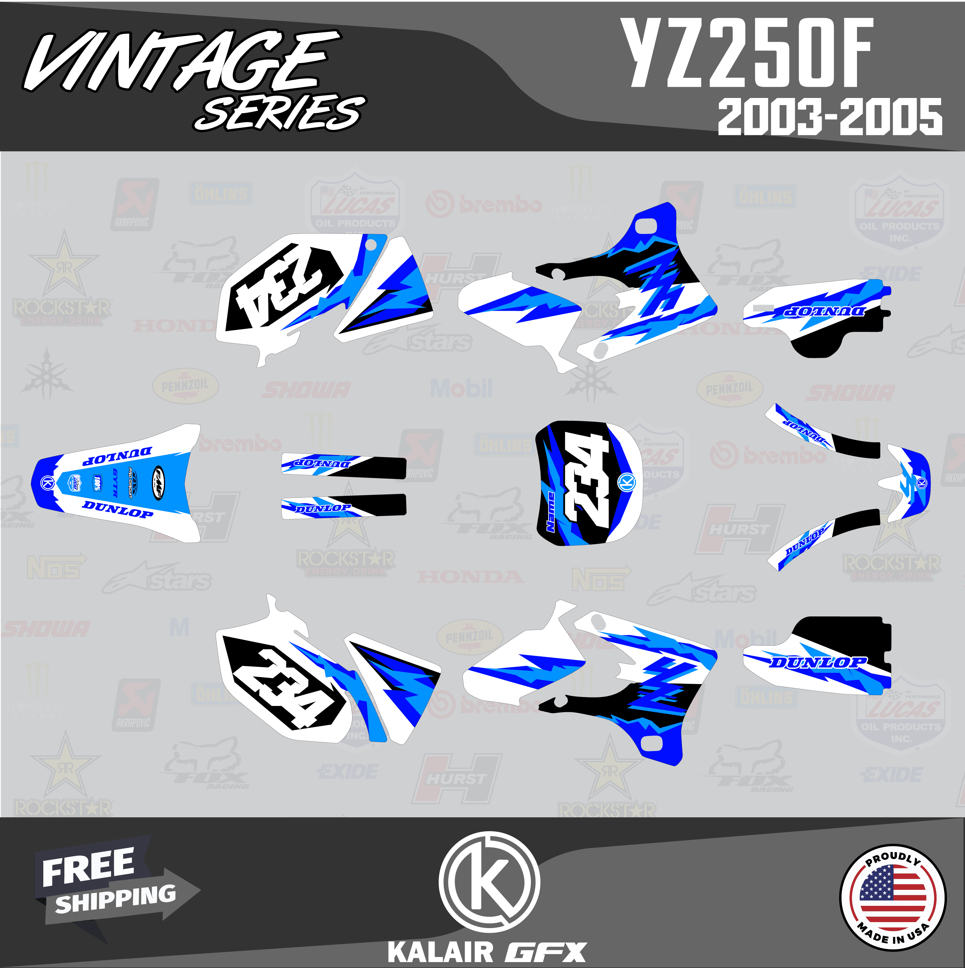Kalair GFX Graphics Kit for Yamaha YZ250F (2003-2005) Vintage Series ...