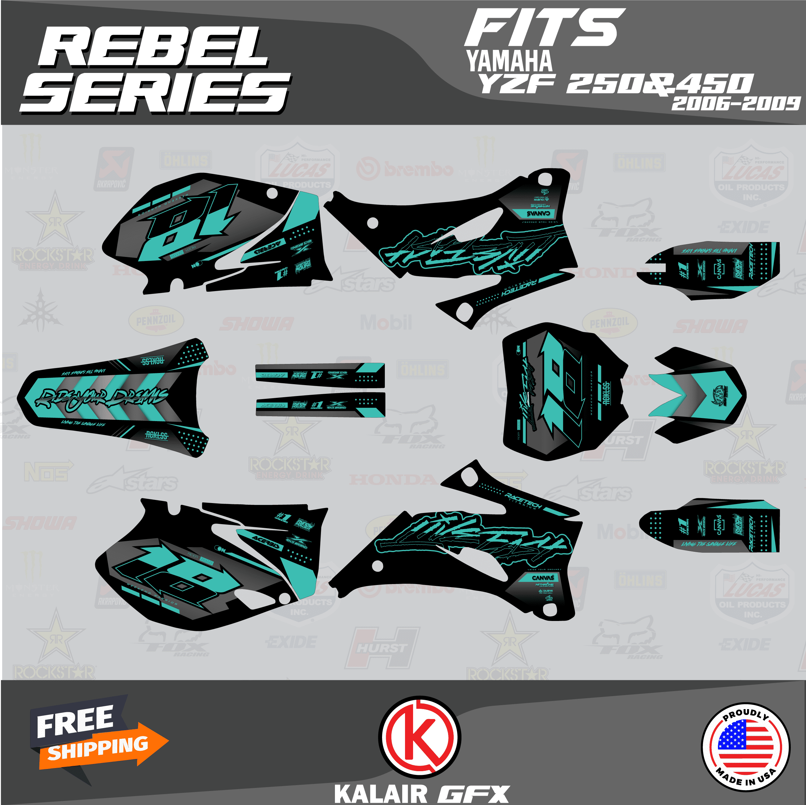 Kalair GFX Graphics Kit for Yamaha YZ250F (2006-2007) Rebel Series ...