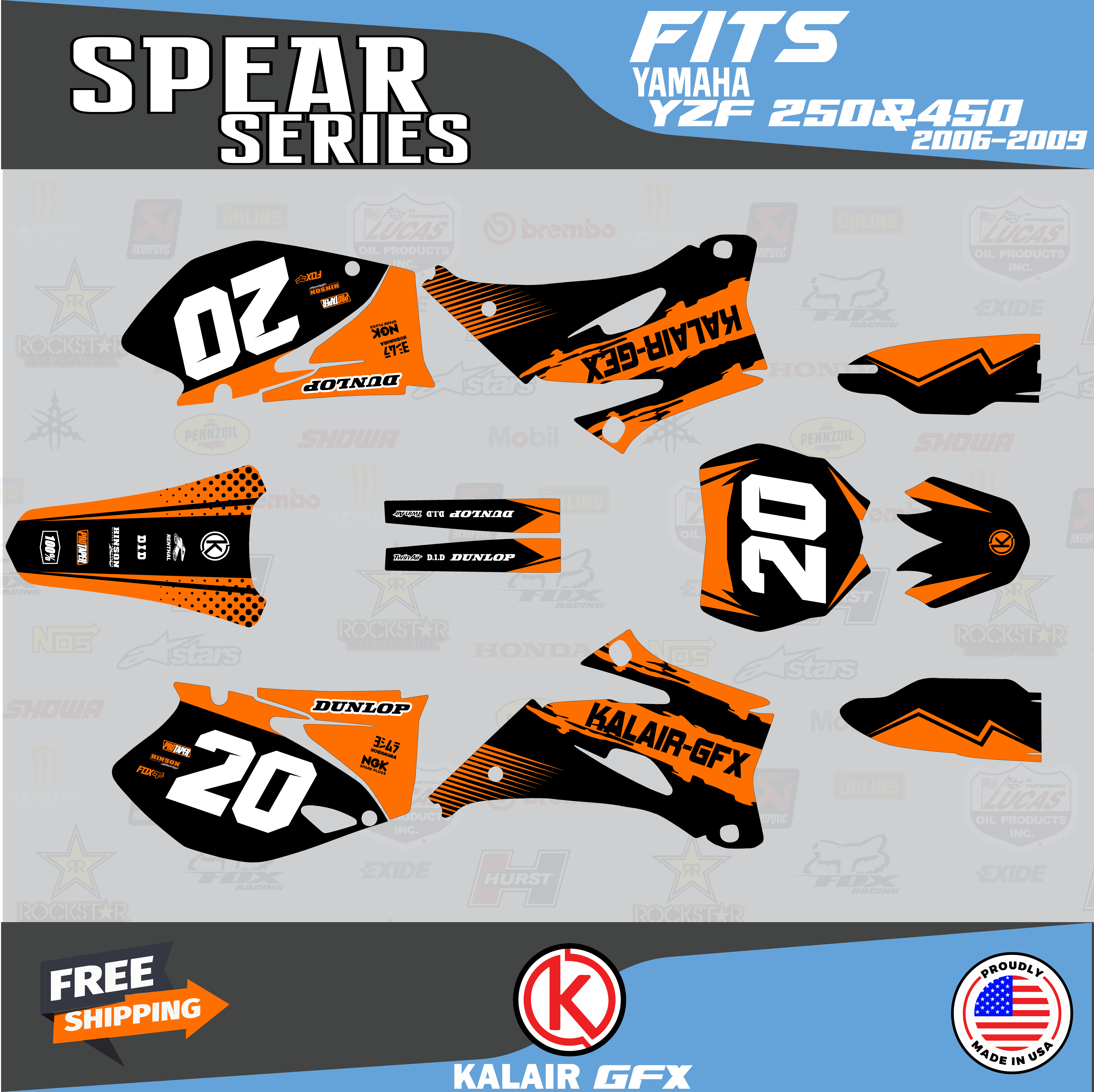 Kalair GFX Graphics Kit for Yamaha YZ250F (2006-2007) Spear Series ...