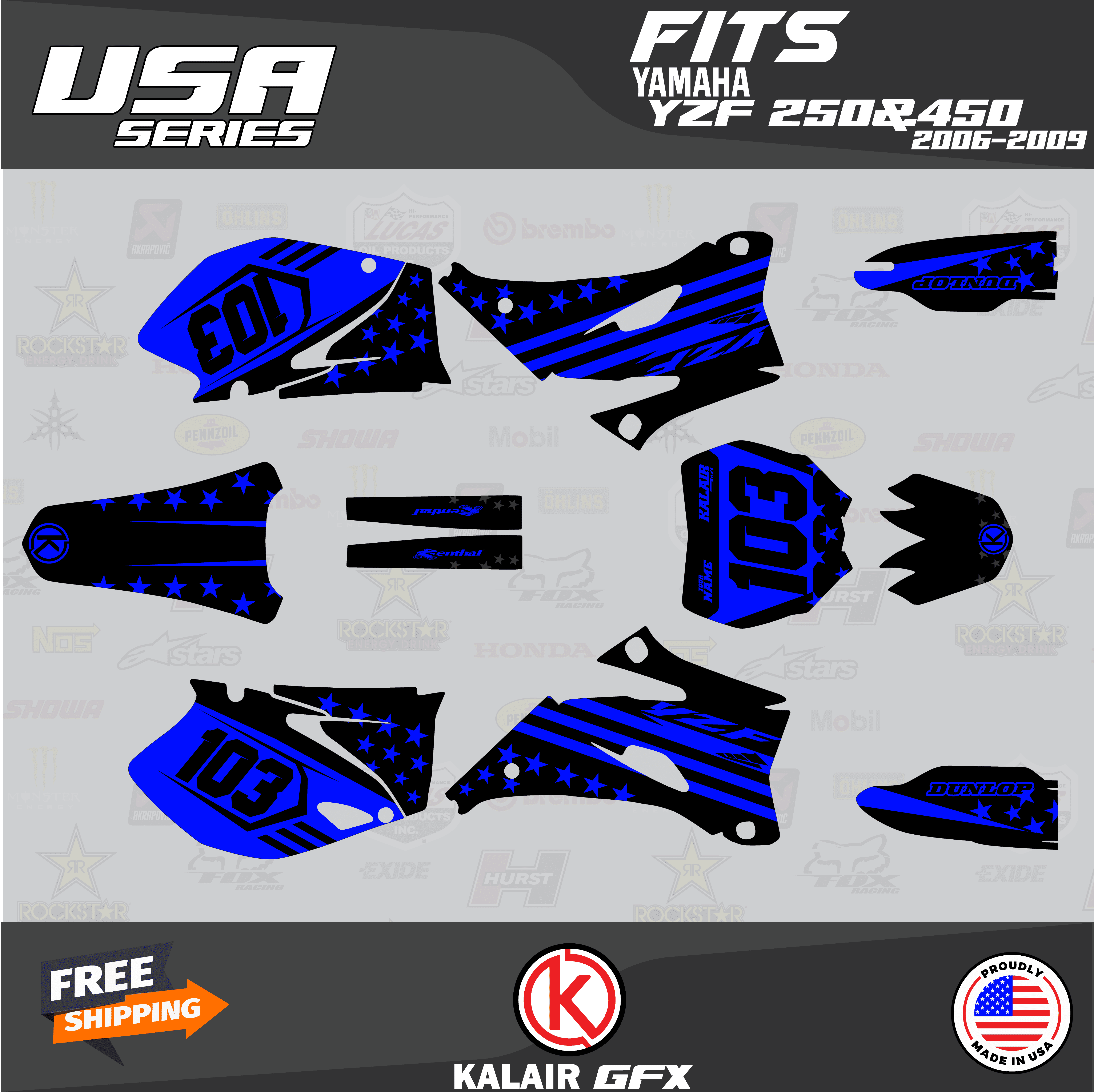 Kalair GFX Graphics Kit for Yamaha YZ250F (2008-2009) Usa Series - Walmart.com