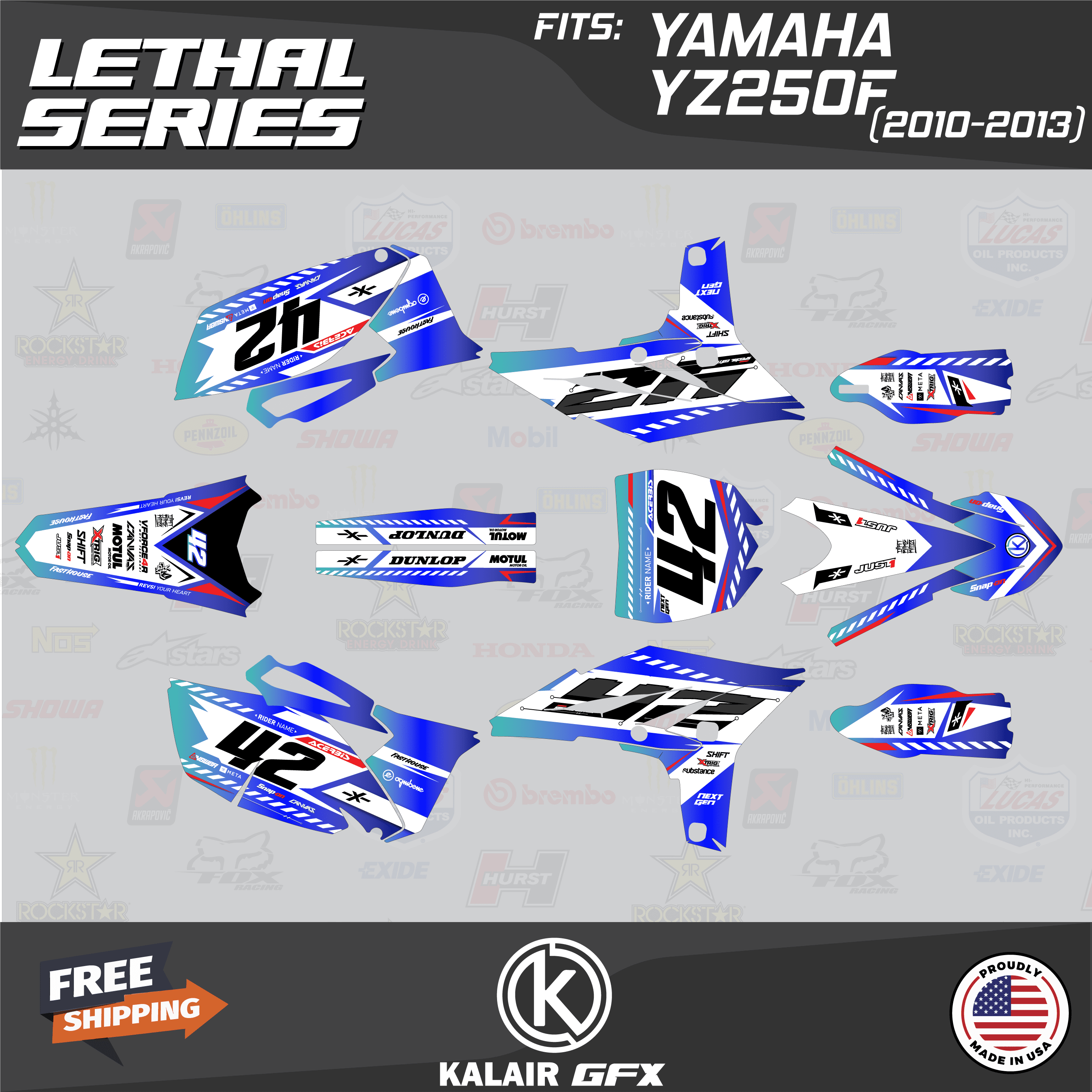 Kalair GFX Graphics Kit for Yamaha YZ250F (2010-2013) Lethal Series ...