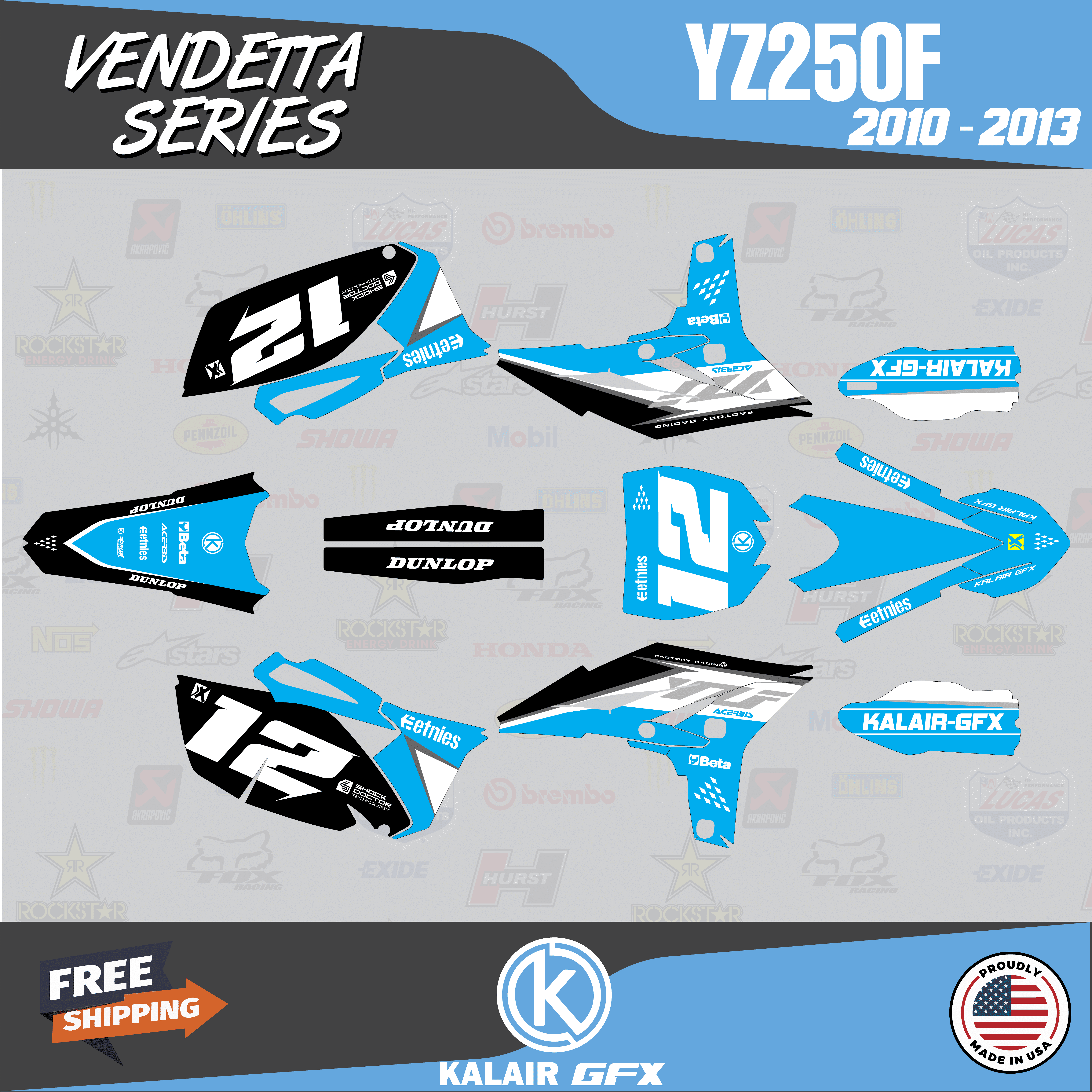 Kalair GFX Graphics Kit for Yamaha YZ250F (2010-2013) Vendetta Series ...