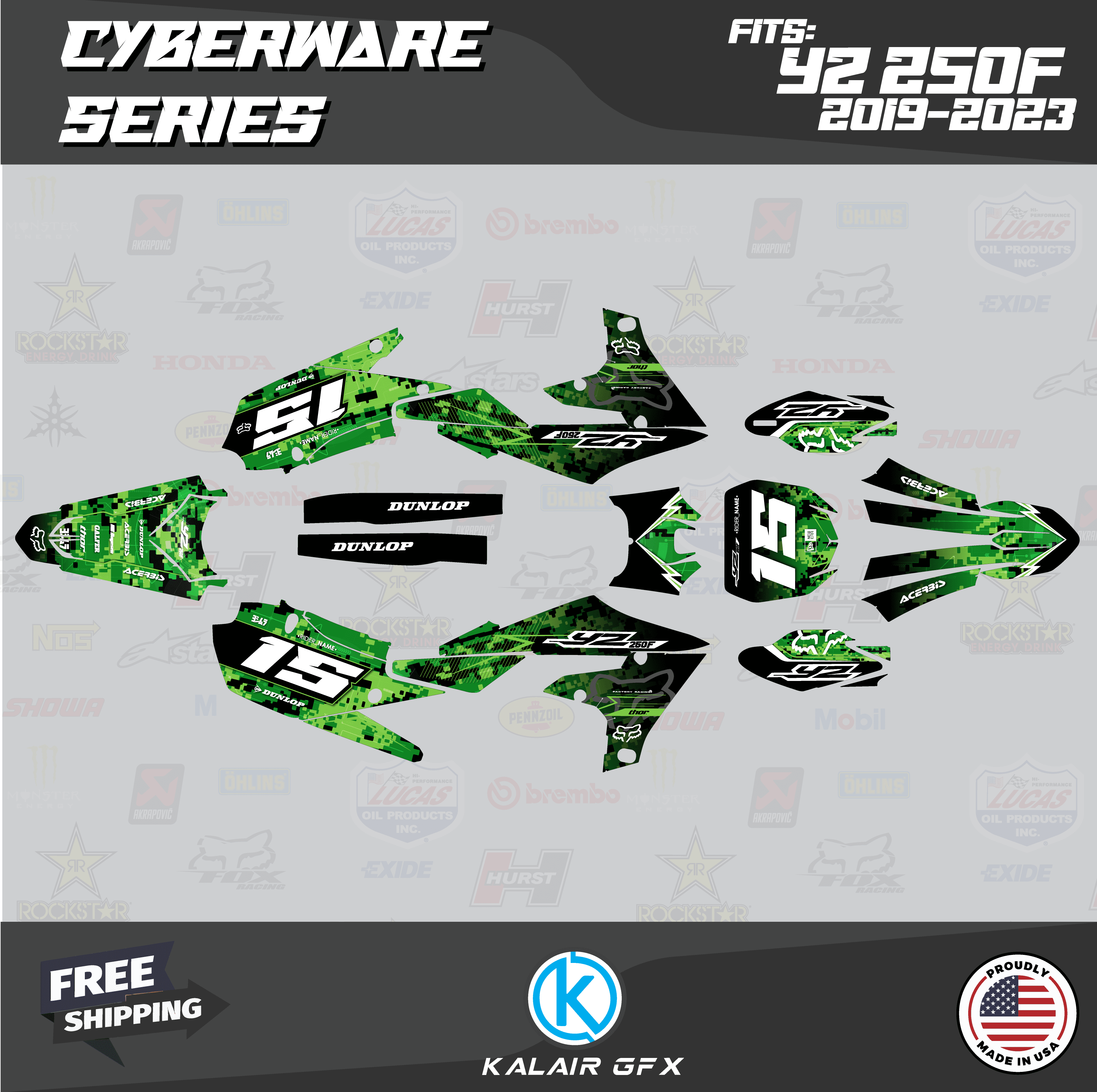 Kalair GFX Graphics Kit for Yamaha YZ250F (2019-2023) Cyberware Series - Walmart.com