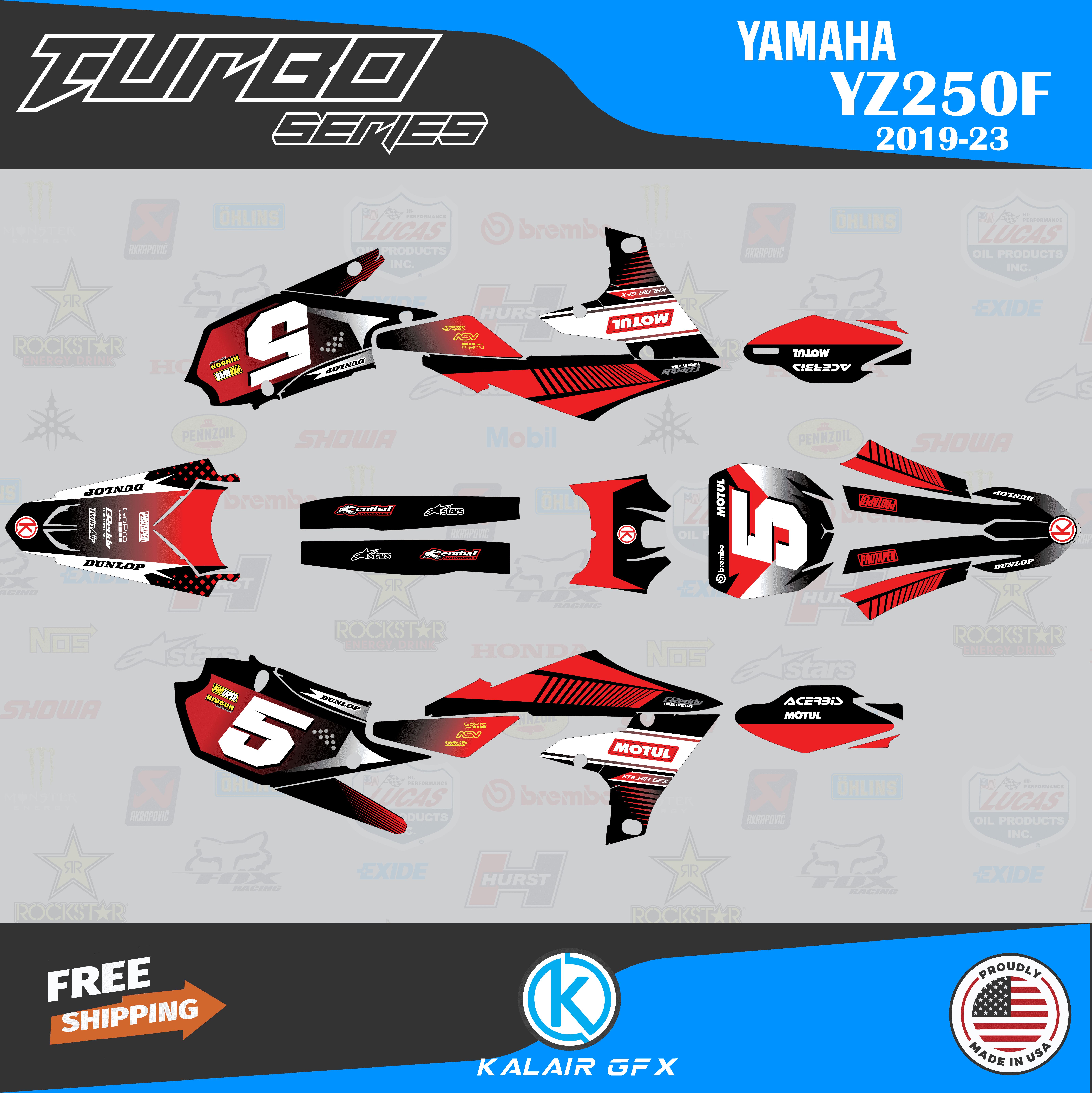 Kalair GFX Graphics Kit for Yamaha YZ250F (2019-2023) Turbo Series ...