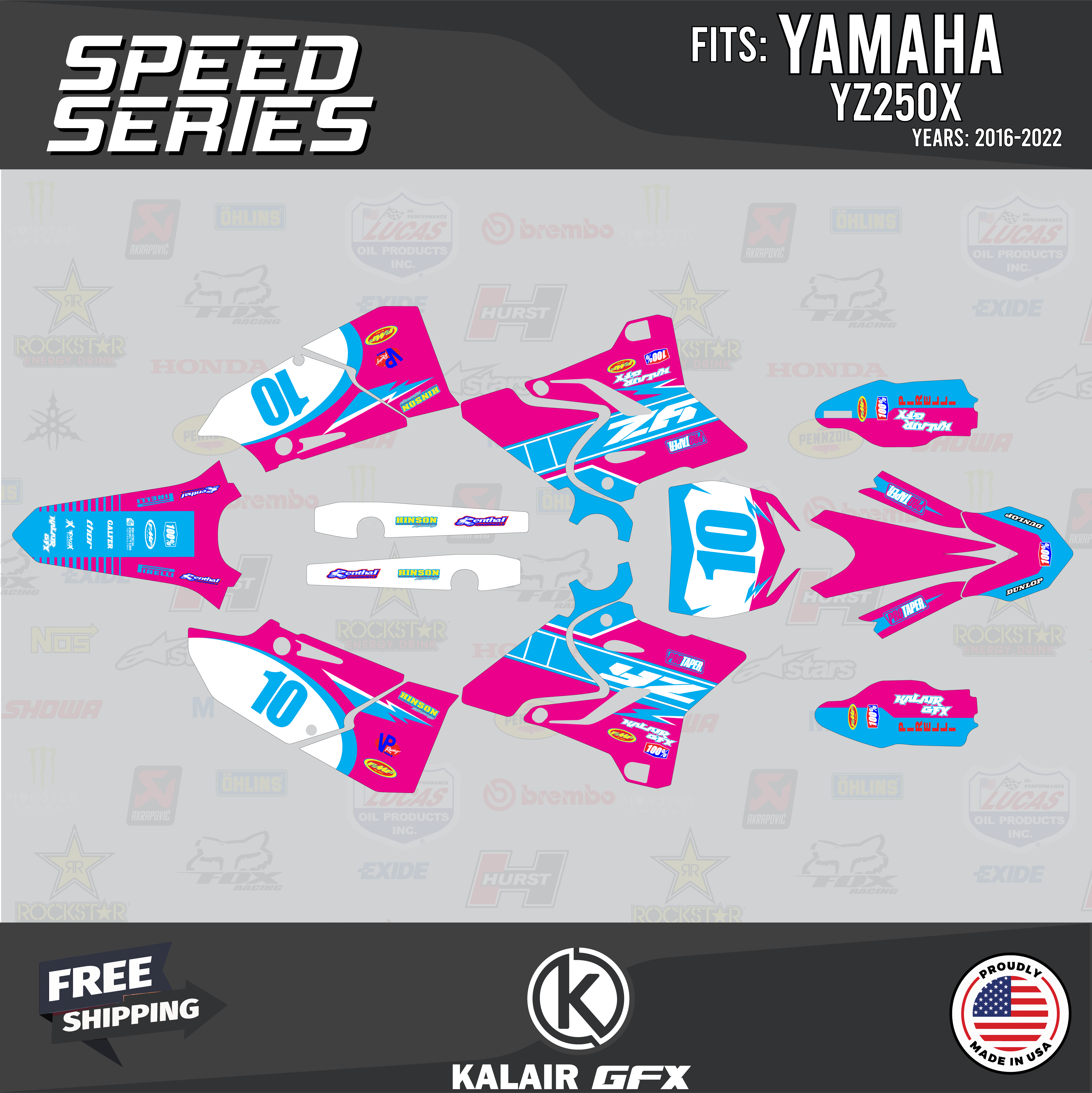 Kalair GFX Graphics Kit for Yamaha YZ250X (2016-2022) Speed Series ...