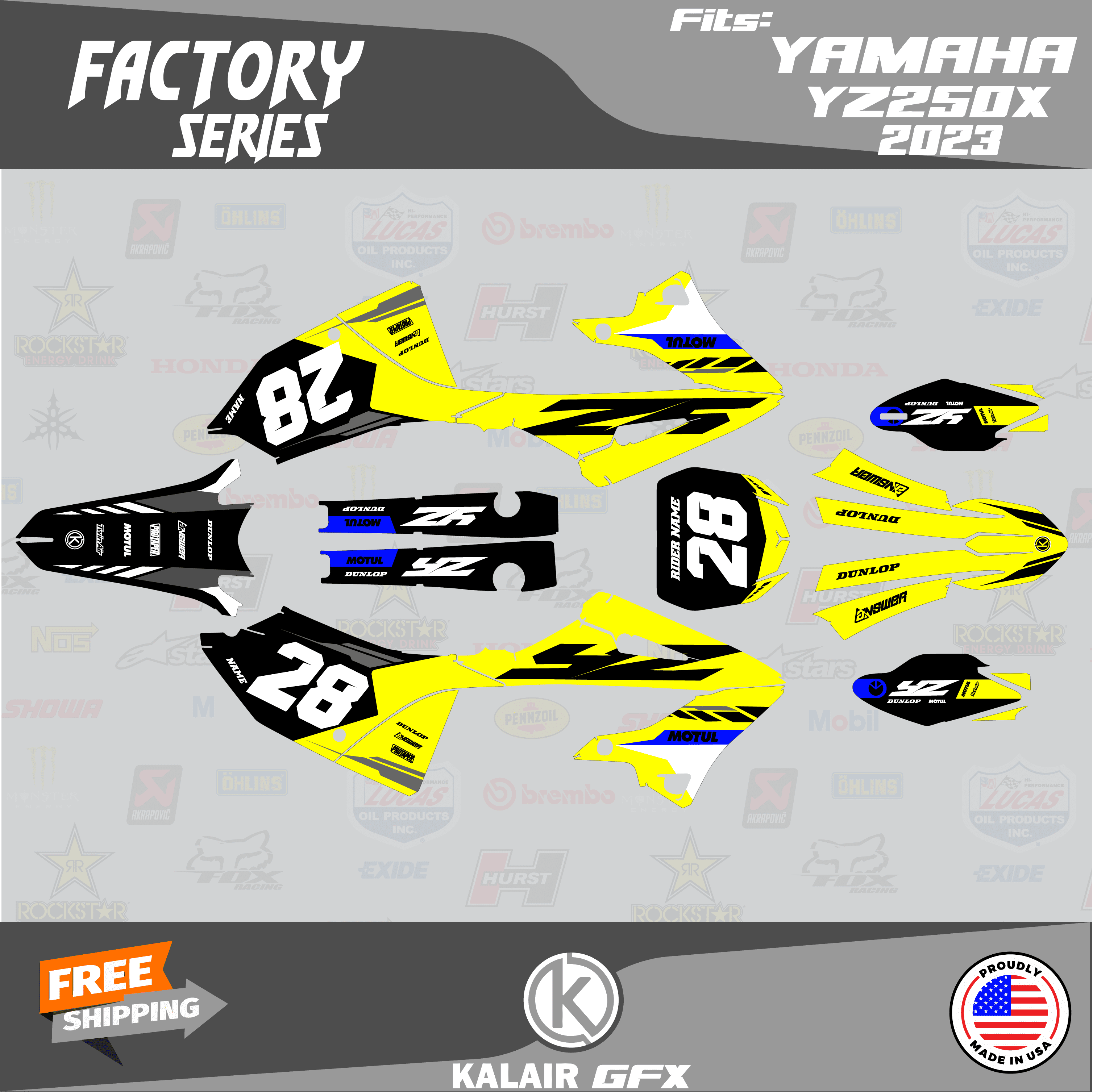 Kalair GFX Graphics Kit for Yamaha YZ250X (2023) Factory Series ...
