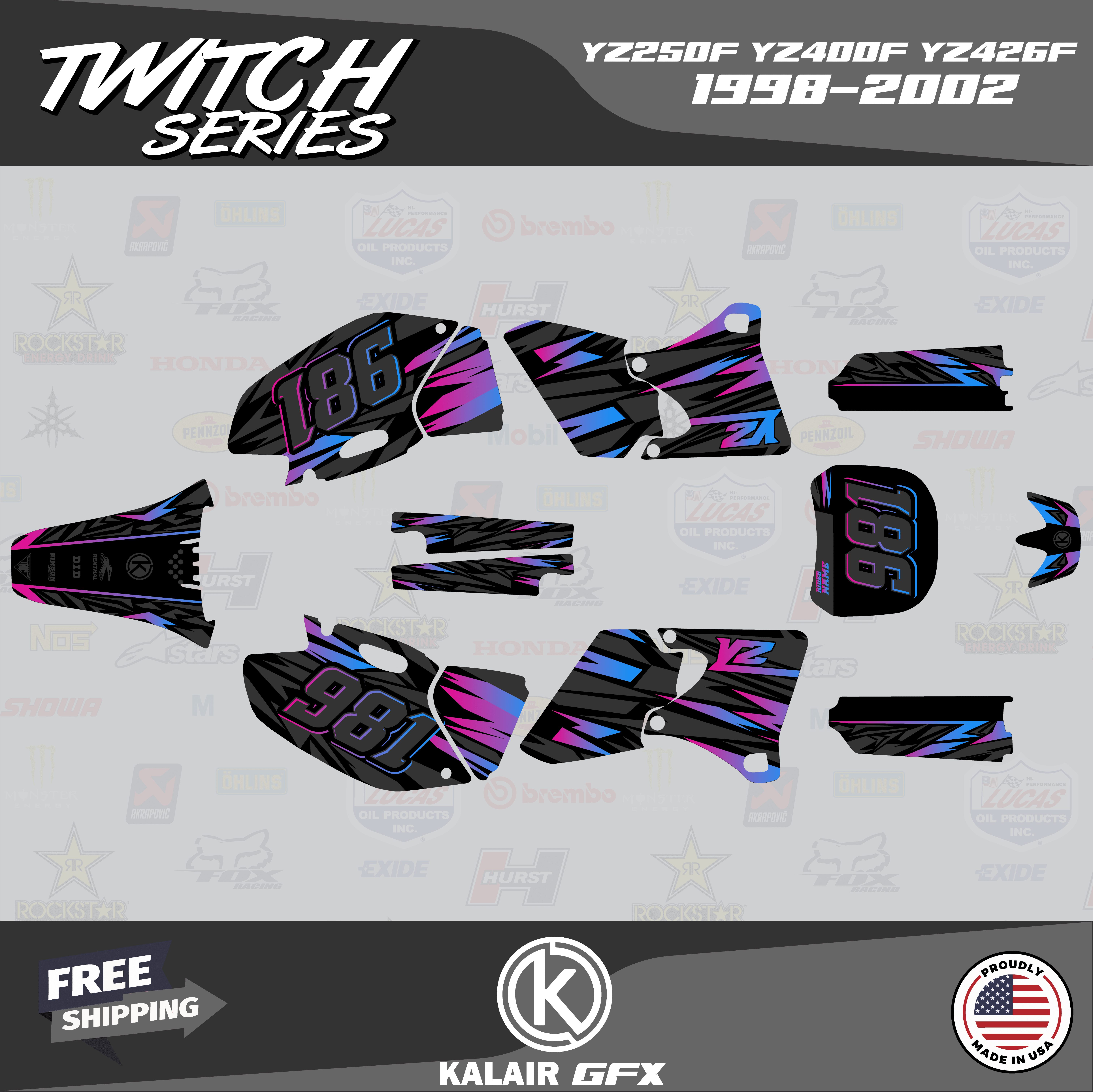 Kalair GFX Graphics Kit for Yamaha YZ426F (1998-2002) Twitch Series ...