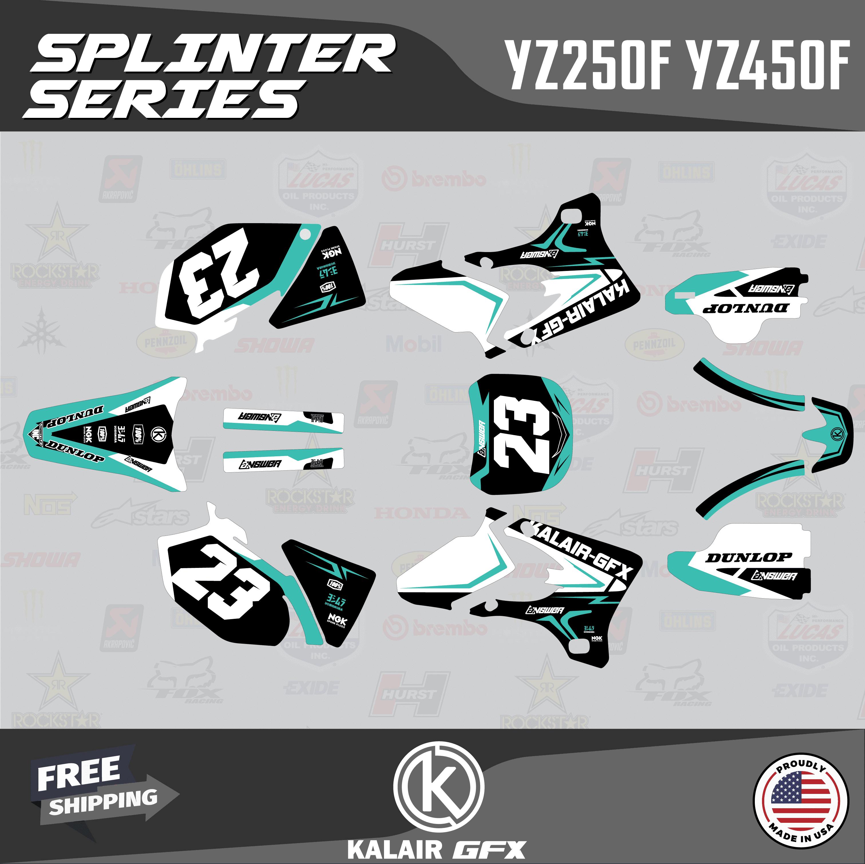 Kalair GFX Graphics Kit for Yamaha YZ450F (2003-2005) Splinter Series ...