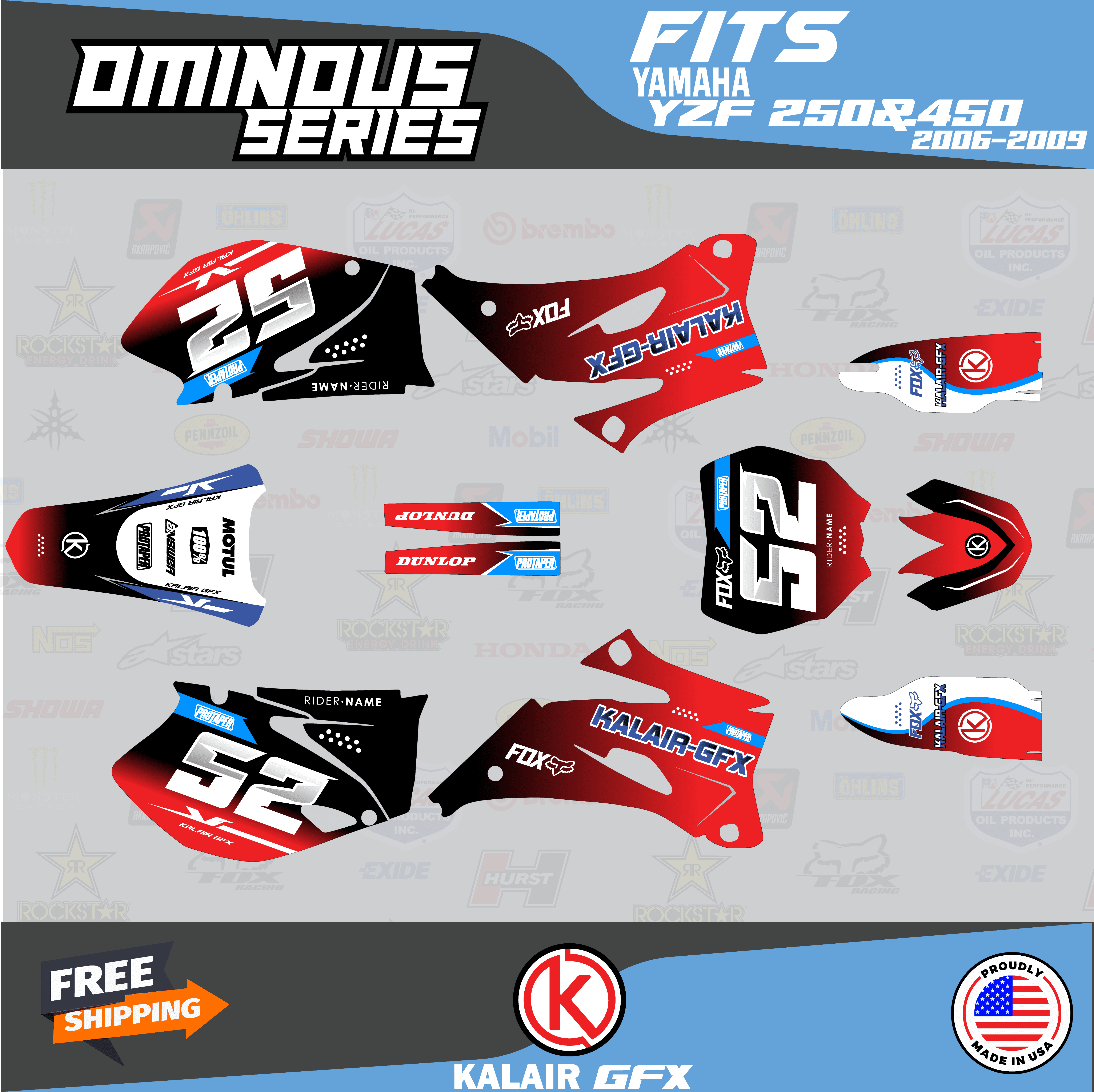 Kalair GFX Graphics Kit for Yamaha YZ450F (2006-2009) Ominous Series ...