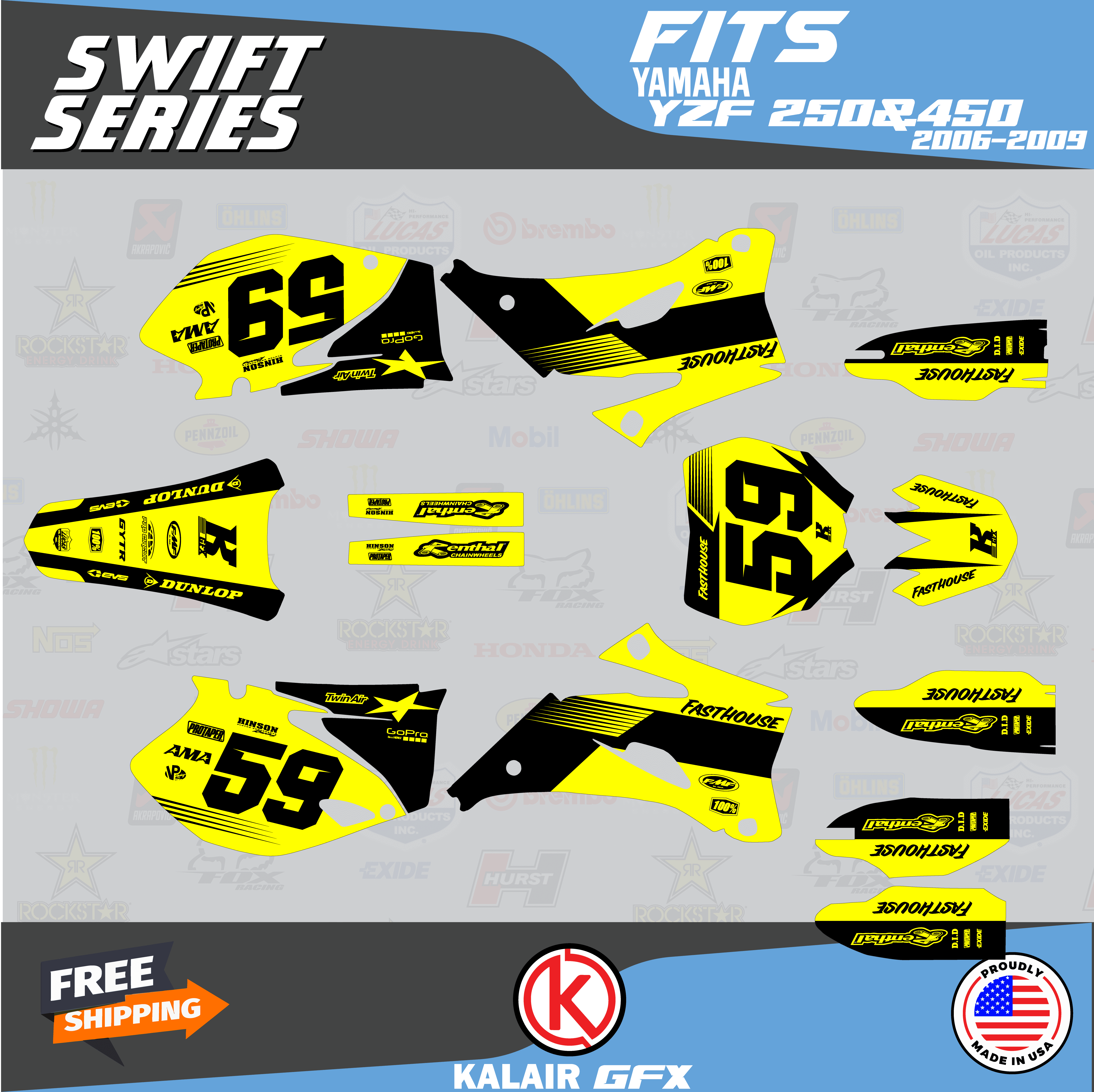 Kalair GFX Graphics Kit for Yamaha YZ450F (2006-2009) Swift Series ...