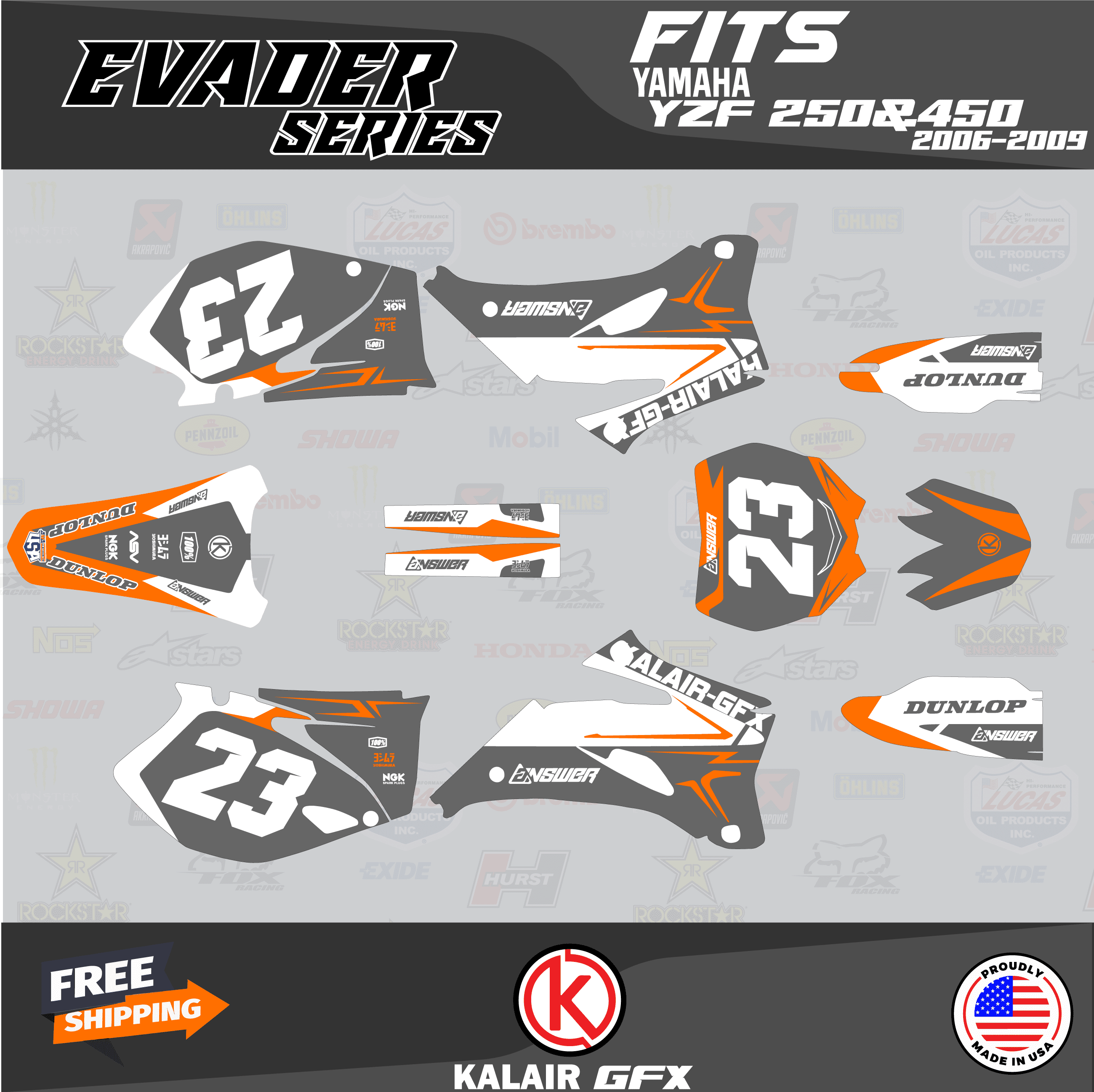 Kalair GFX Graphics Kit for Yamaha YZ450F (2008-2009) Evader Series ...