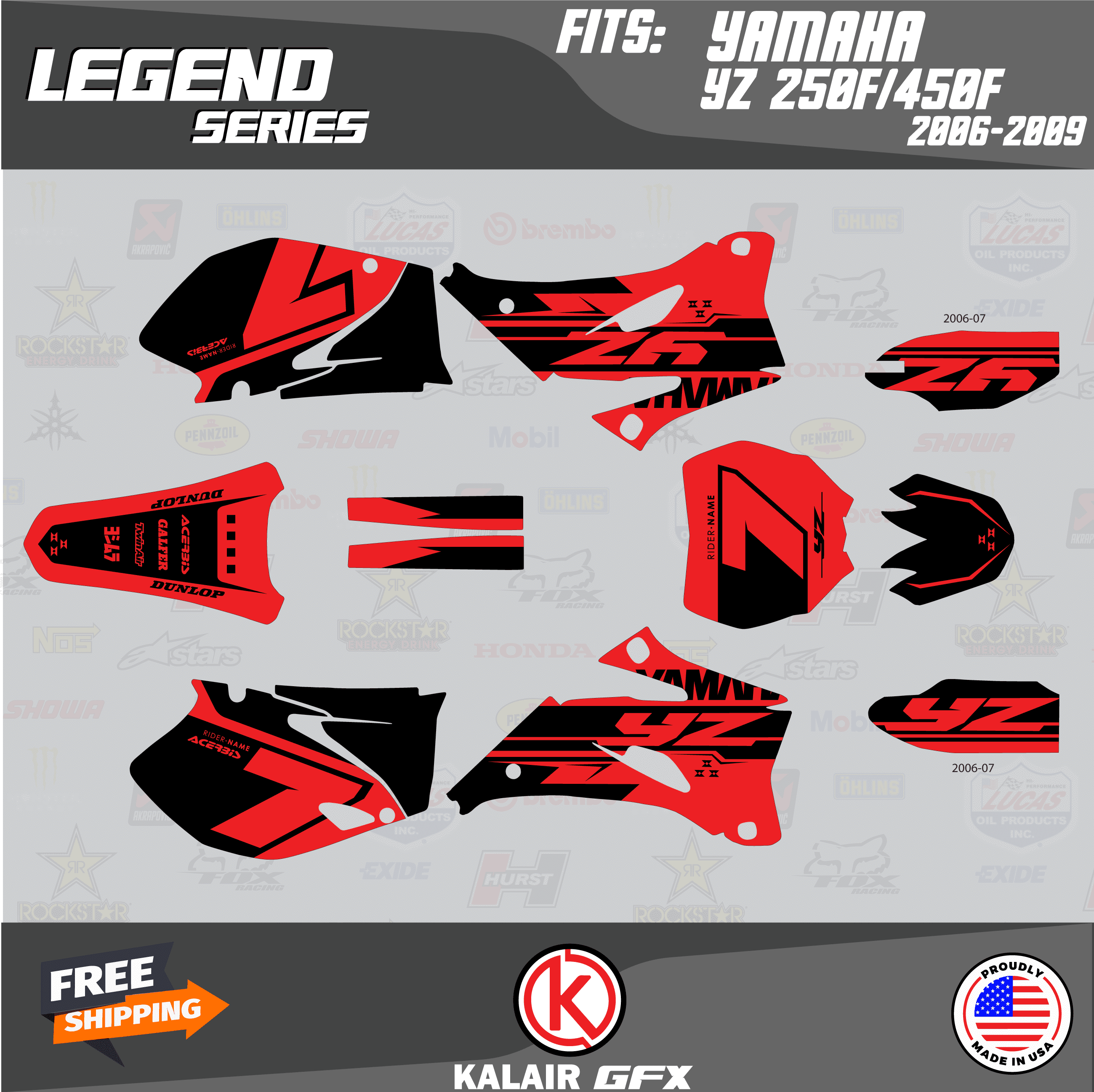 Kalair GFX Graphics Kit for Yamaha YZ450F (2008-2009) Legend Series ...