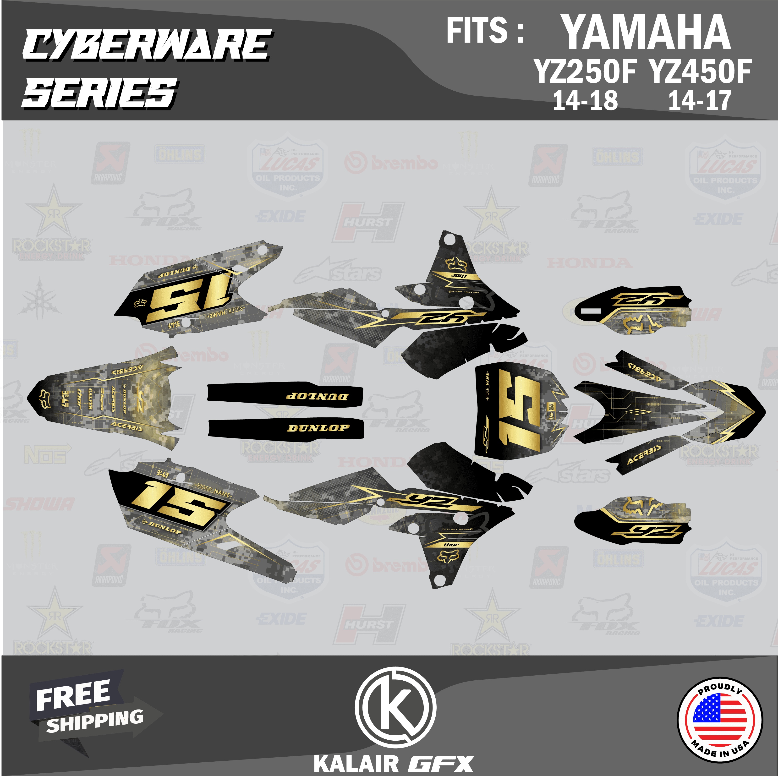 Kalair GFX Graphics Kit for Yamaha YZ450F (2014-2017) Cyberware Series ...