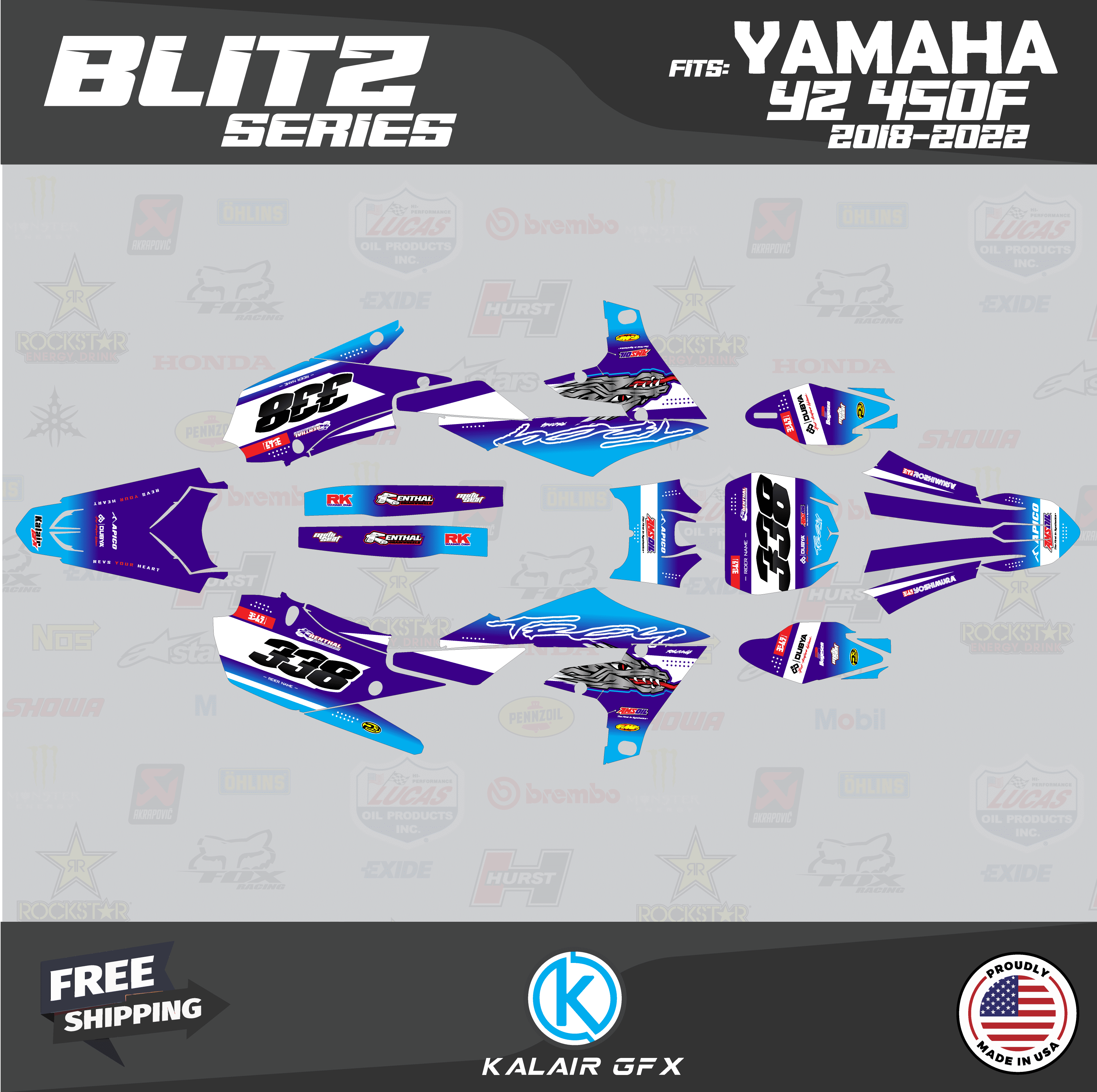 Kalair GFX Graphics Kit for Yamaha YZ450F (2018-2022) Blitz Series ...