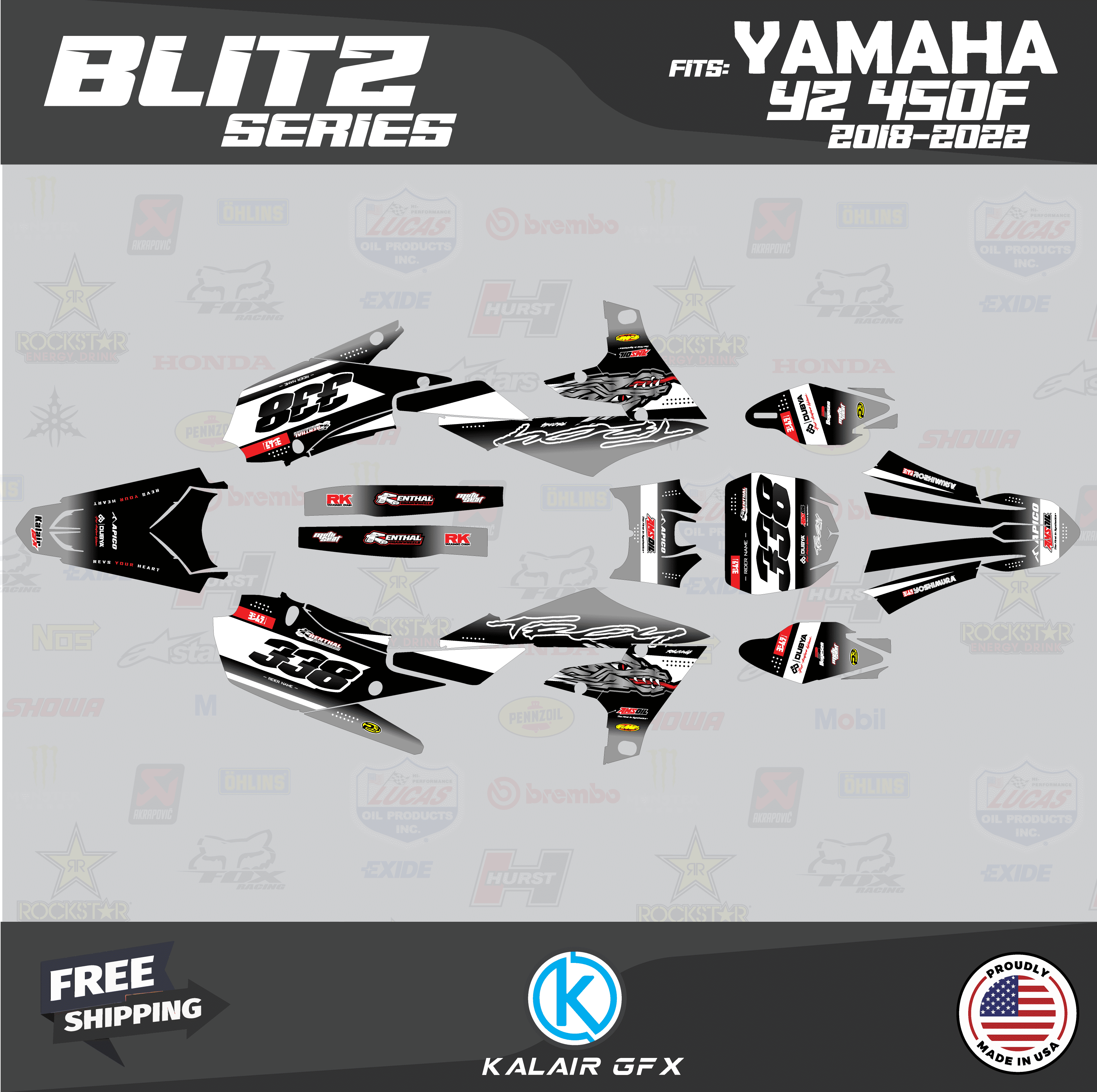 Kalair GFX Graphics Kit for Yamaha YZ450F (2018-2022) Blitz Series ...