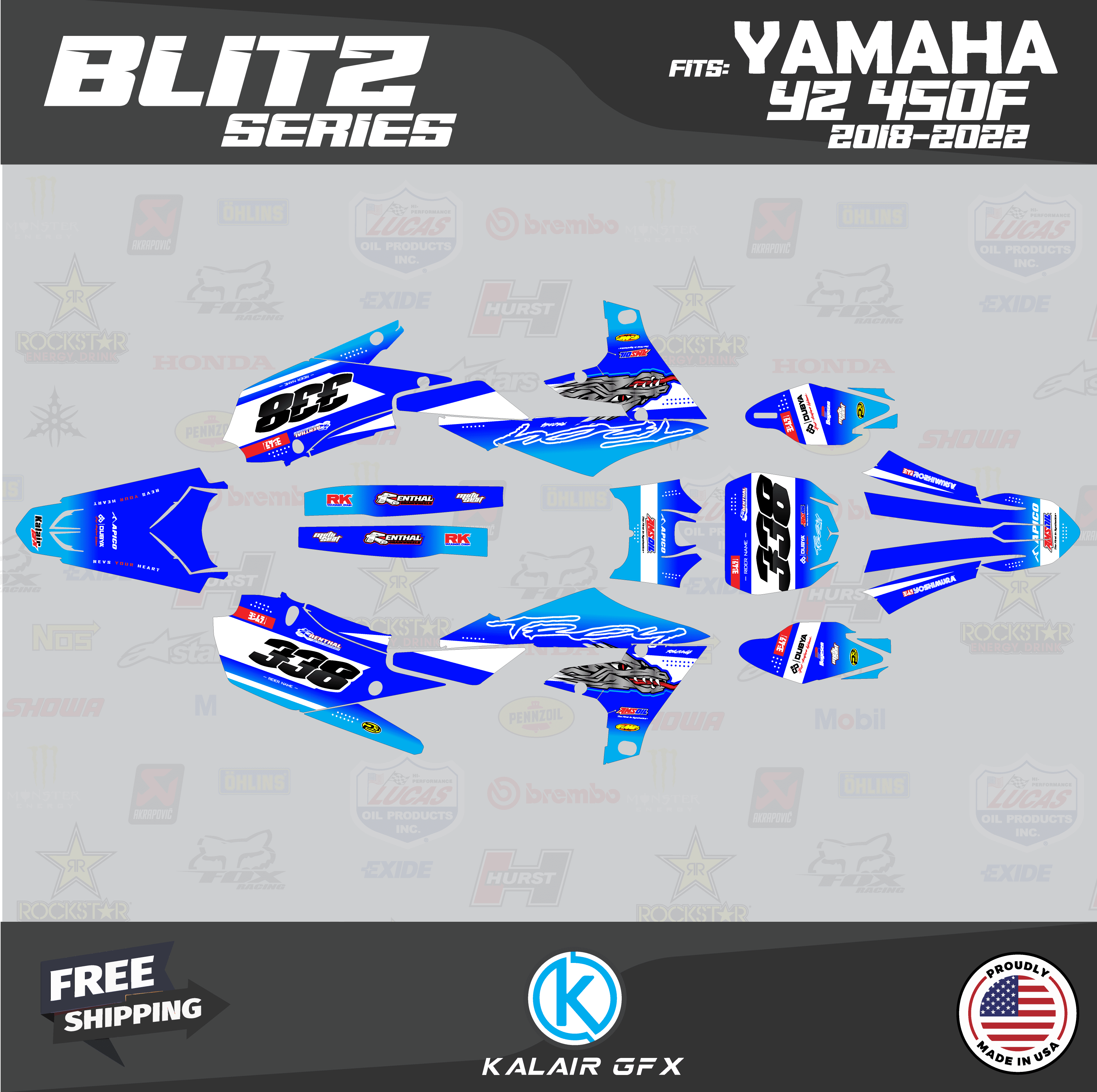 Kalair GFX Graphics Kit for Yamaha YZ450F (2018-2022) Blitz Series ...