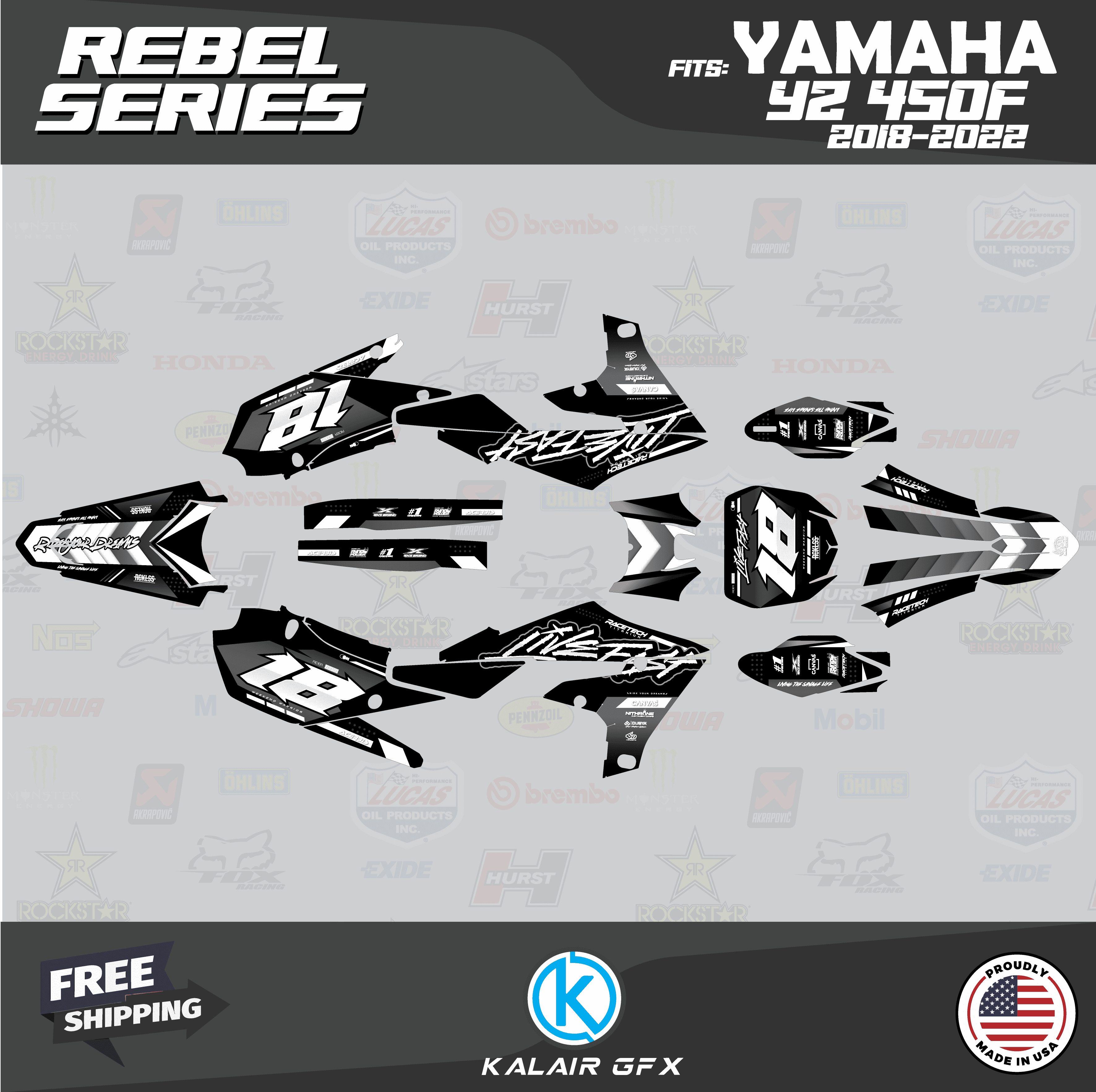 Kalair GFX Graphics Kit for Yamaha YZ450F (2018-2022) Rebel Series ...