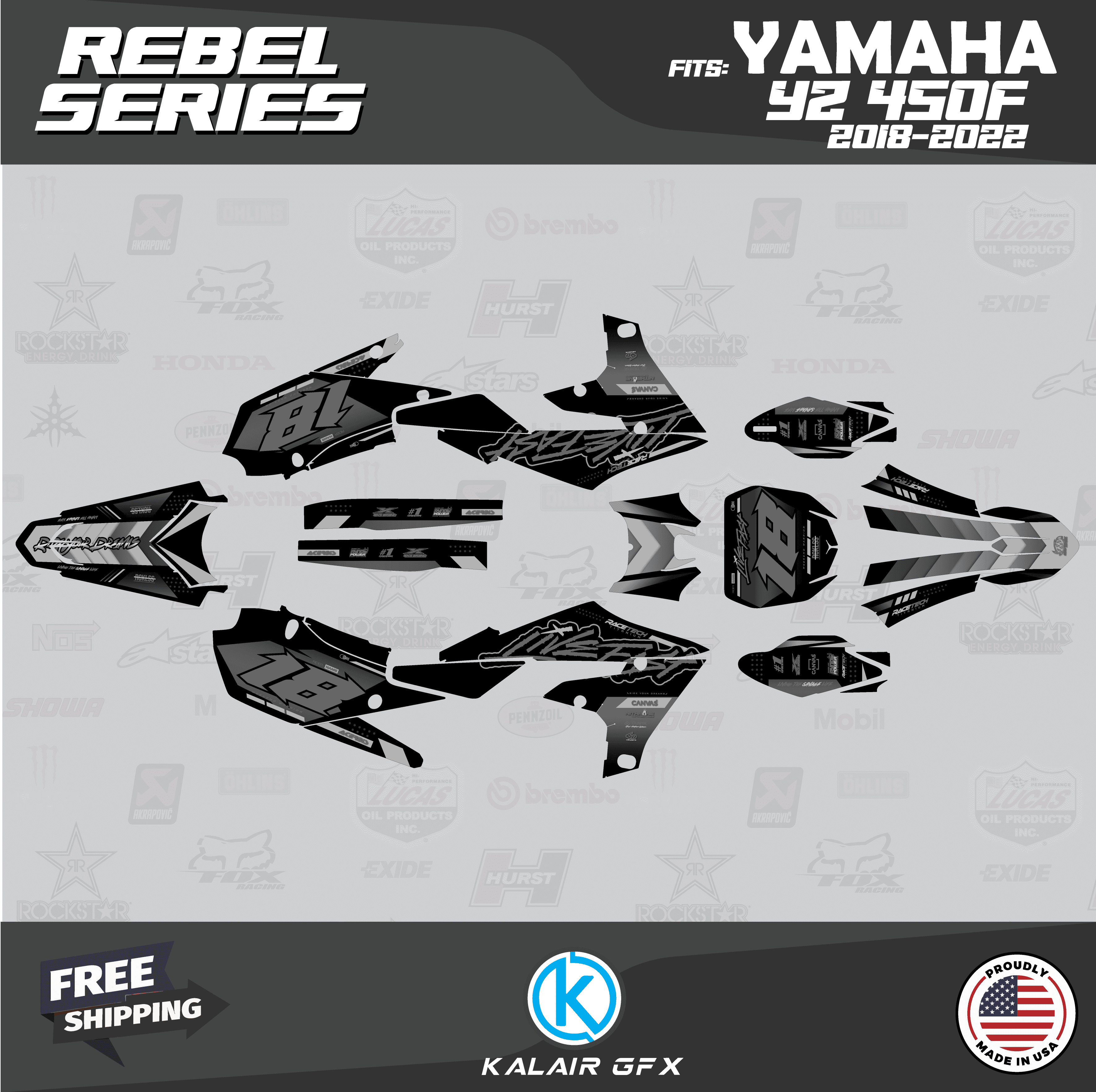 Kalair GFX Graphics Kit for Yamaha YZ450F (2018-2022) Rebel Series ...