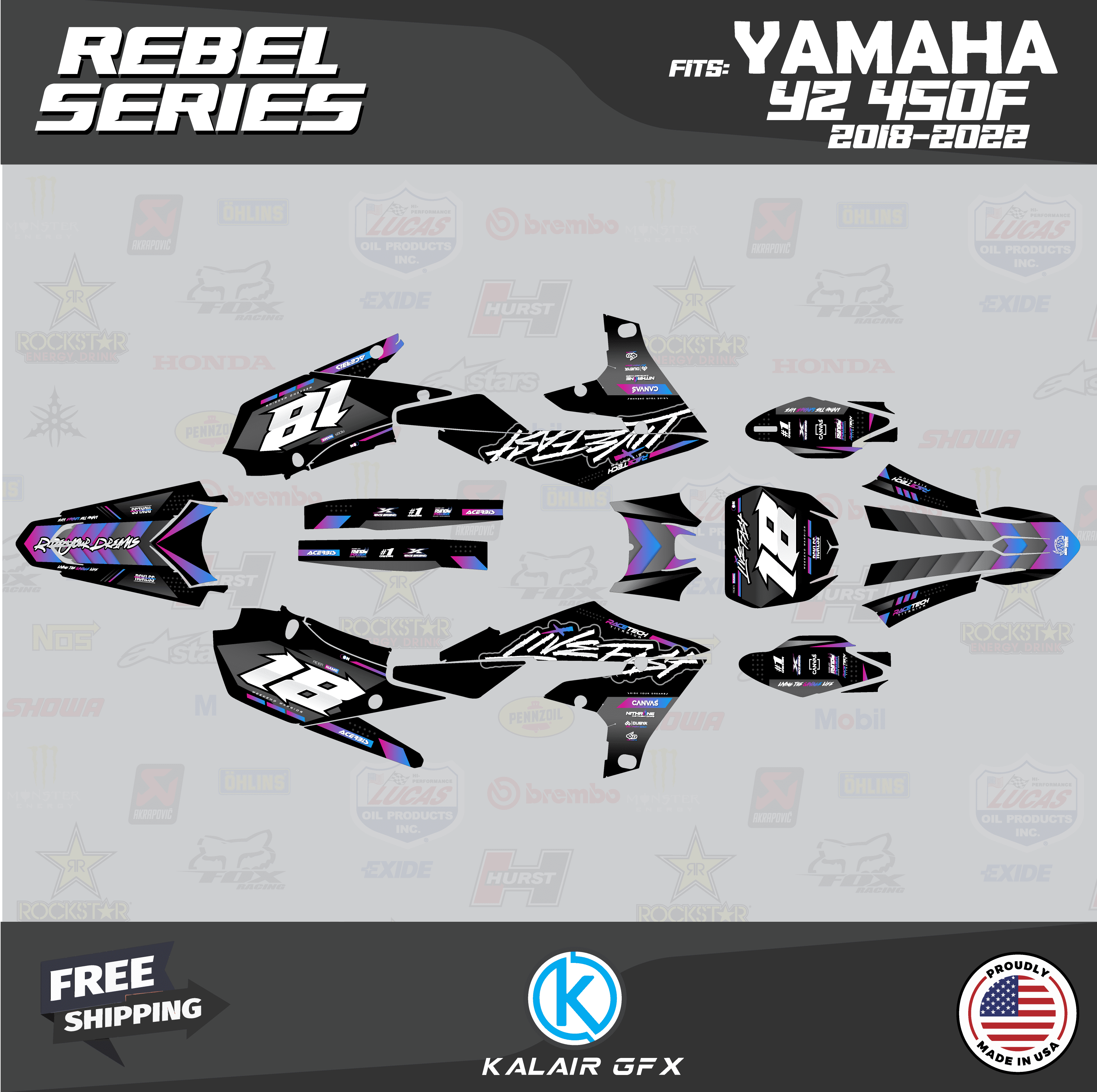 Kalair GFX Graphics Kit for Yamaha YZ450F (2018-2022) Rebel Series ...