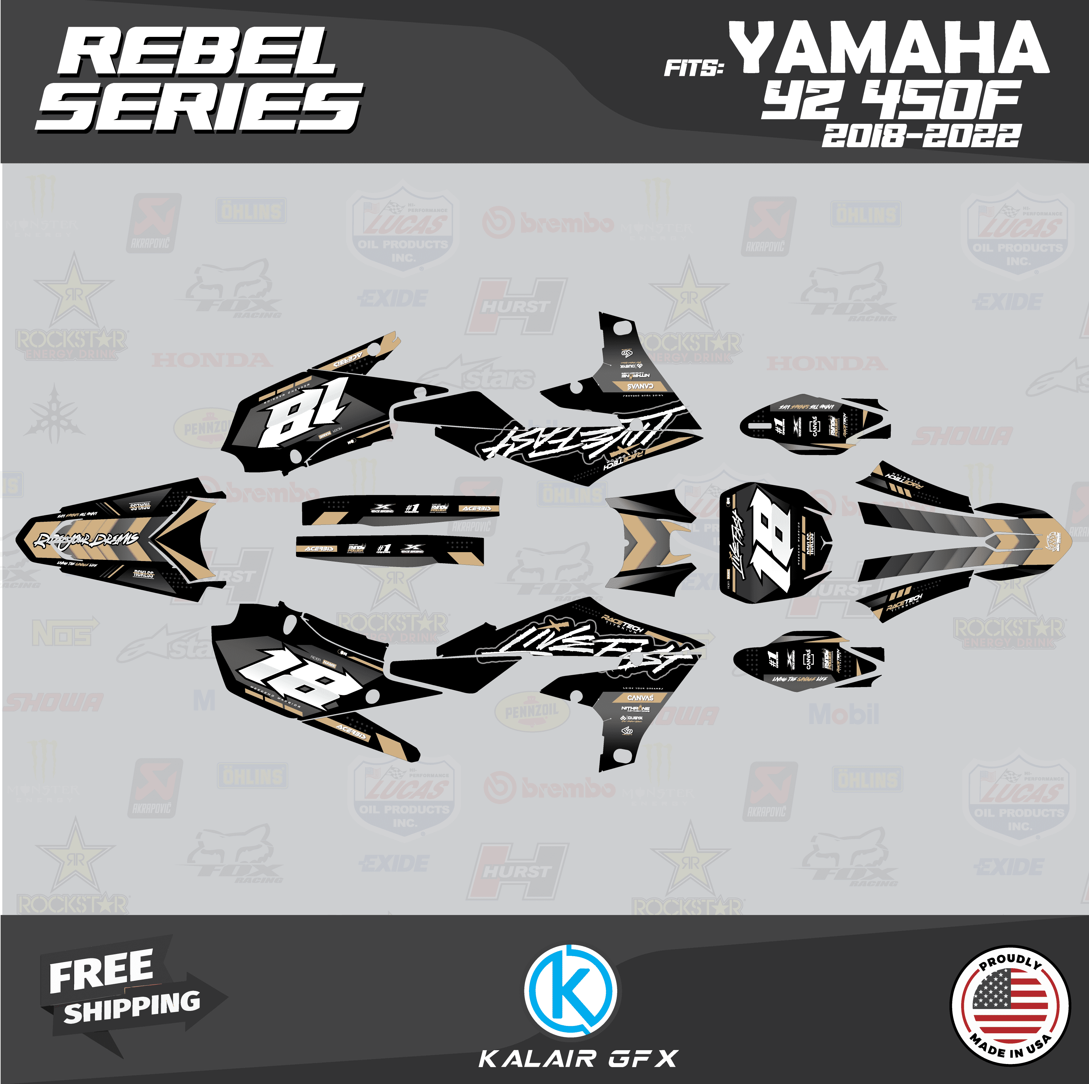 Kalair GFX Graphics Kit for Yamaha YZ450F (2018-2022) Rebel Series ...