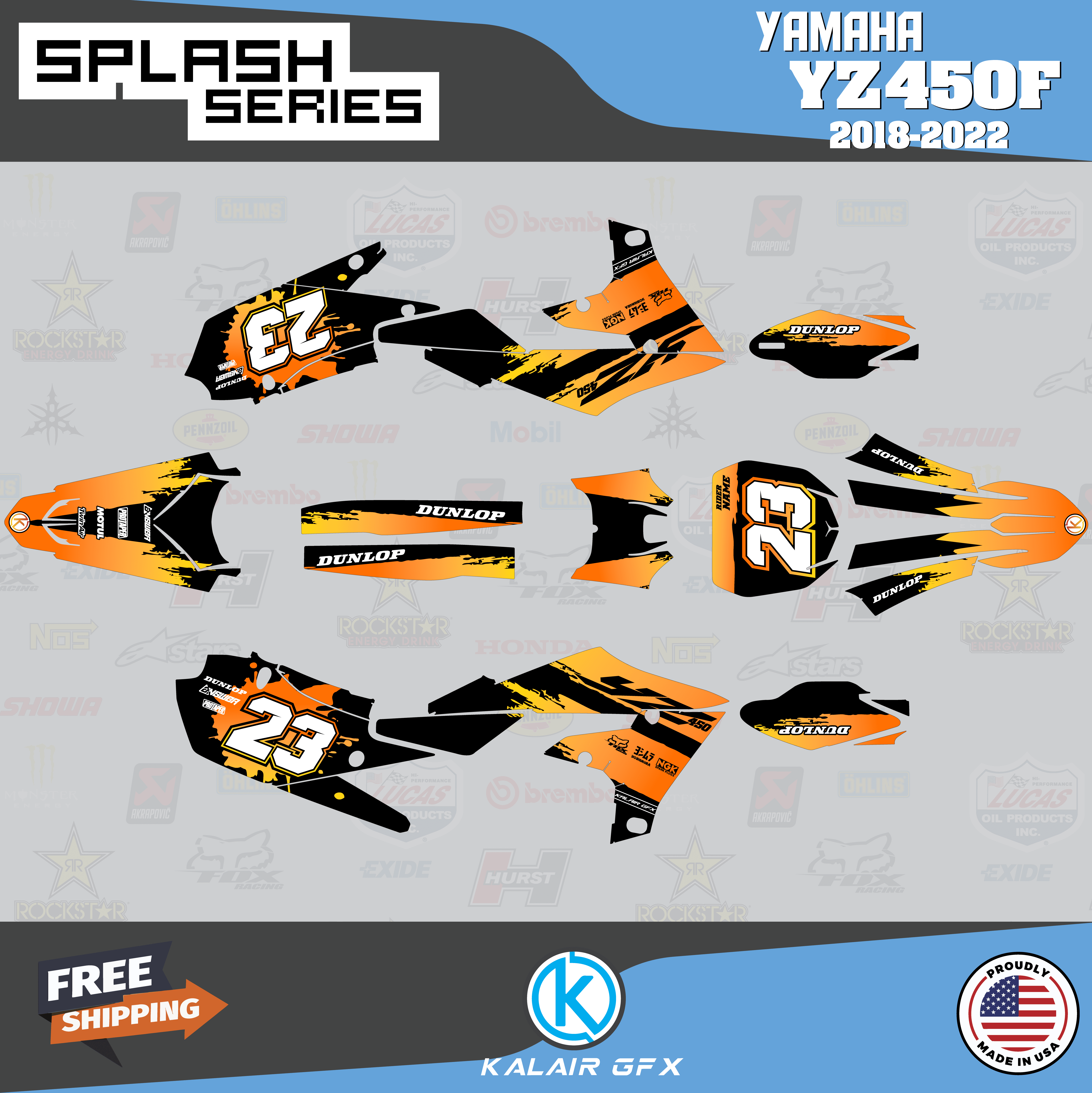 Kalair GFX Graphics Kit for Yamaha YZ450F (2018-2022) Splash Series ...