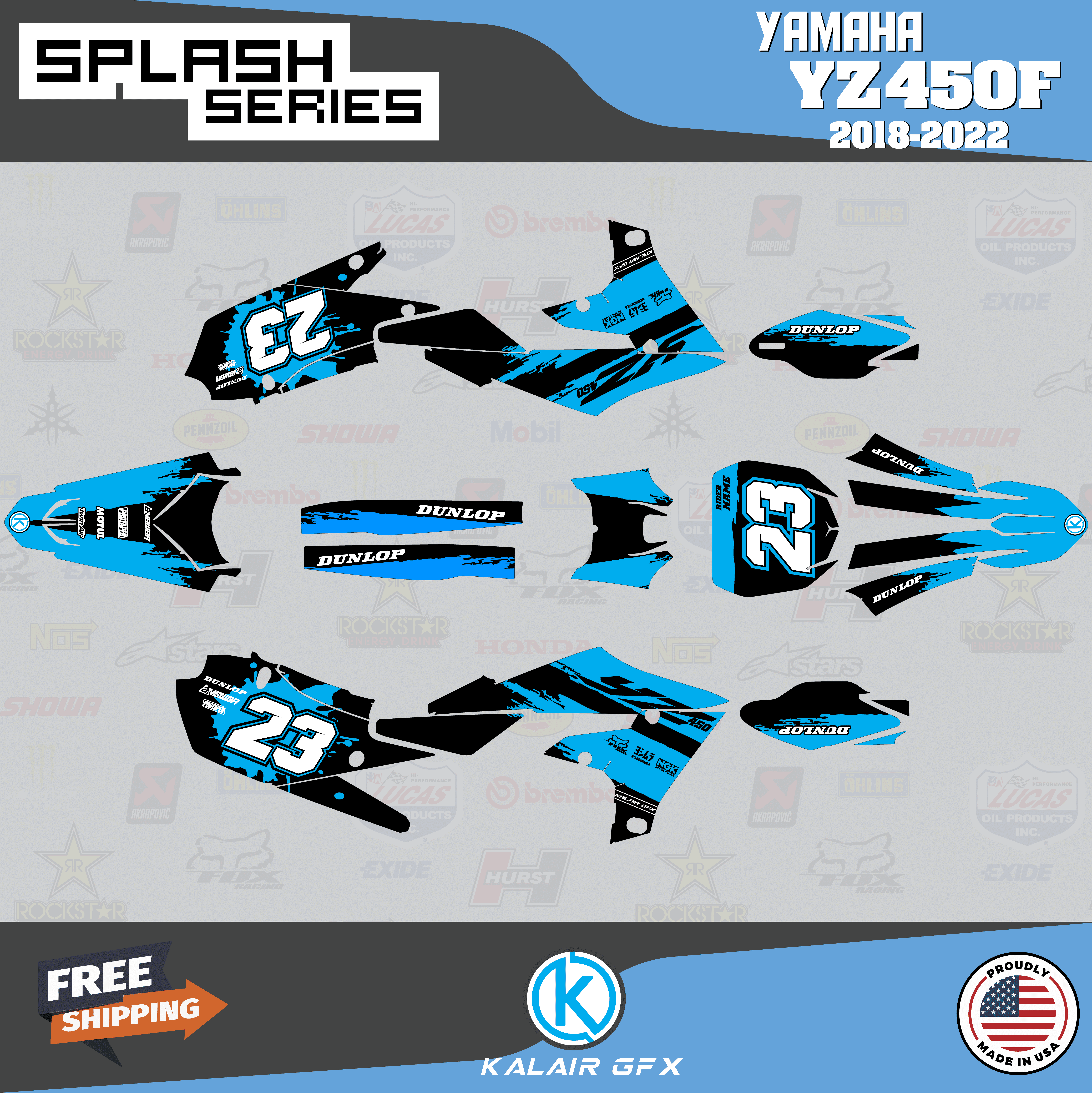 Kalair GFX Graphics Kit for Yamaha YZ450F (2018-2022) Splash Series ...