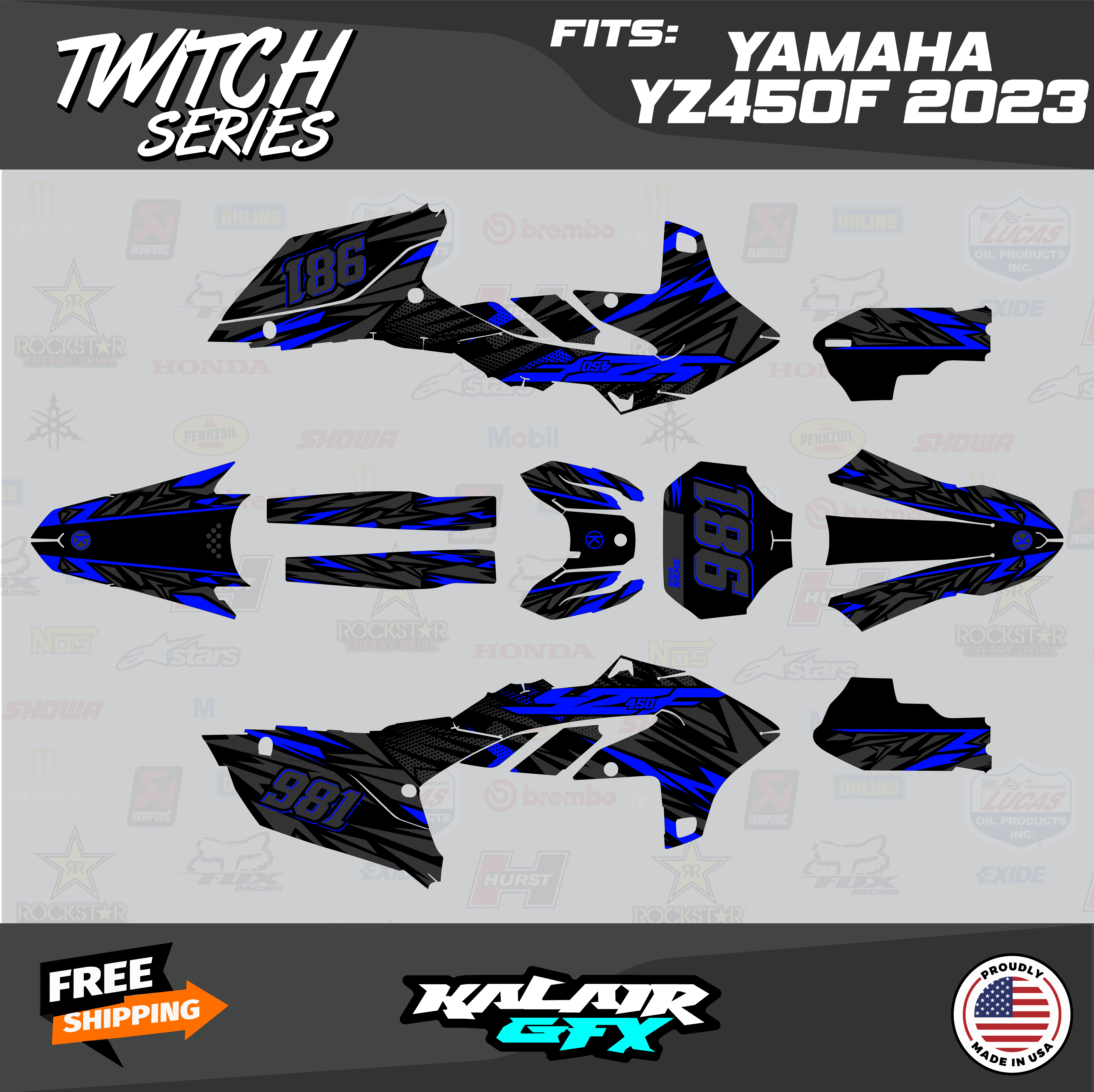 Kalair GFX Graphics Kit for Yamaha YZ450F (2023) Twitch Series ...
