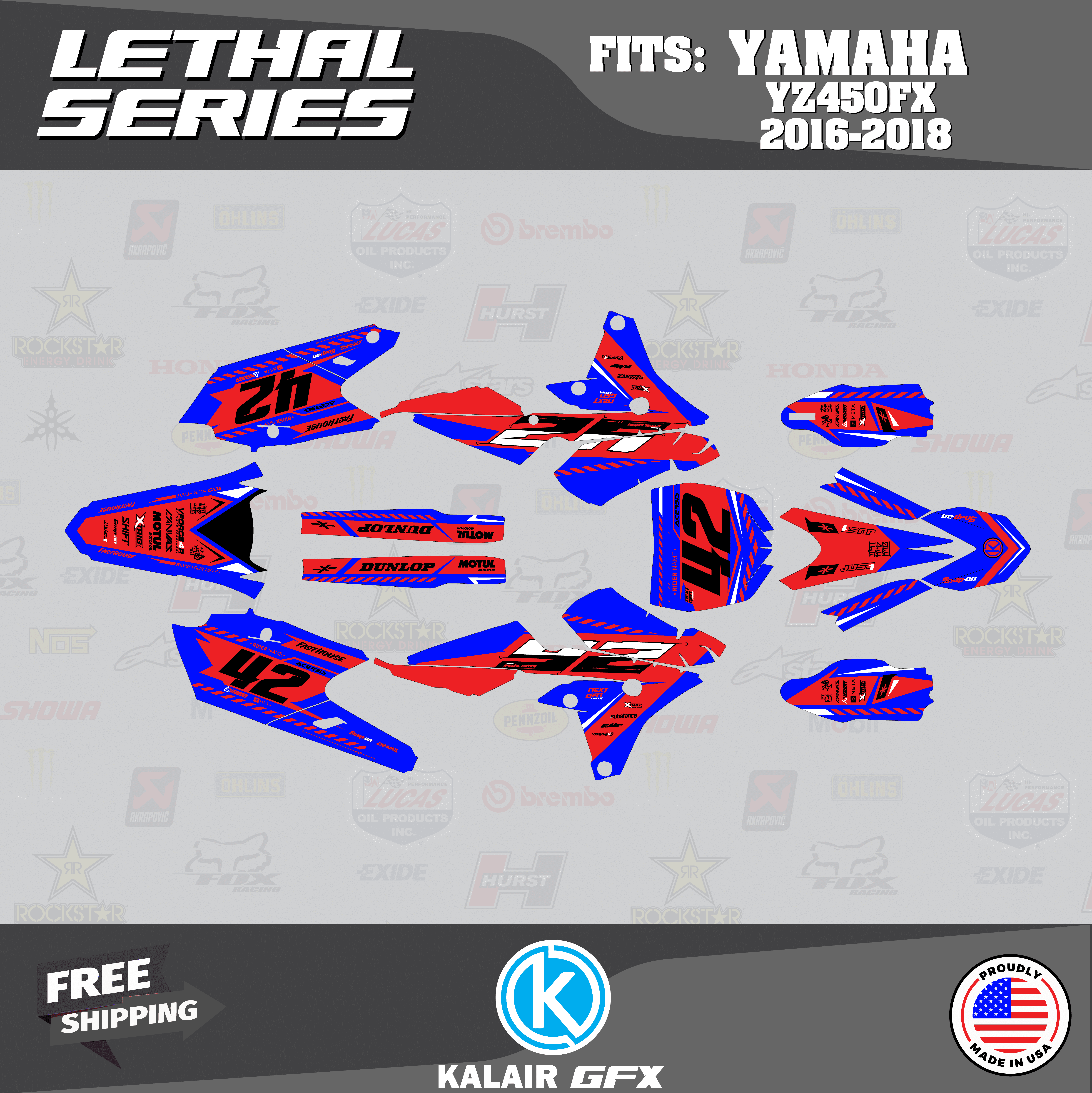 Kalair GFX Graphics Kit for Yamaha YZ450FX (2016-2018) Lethal Series ...