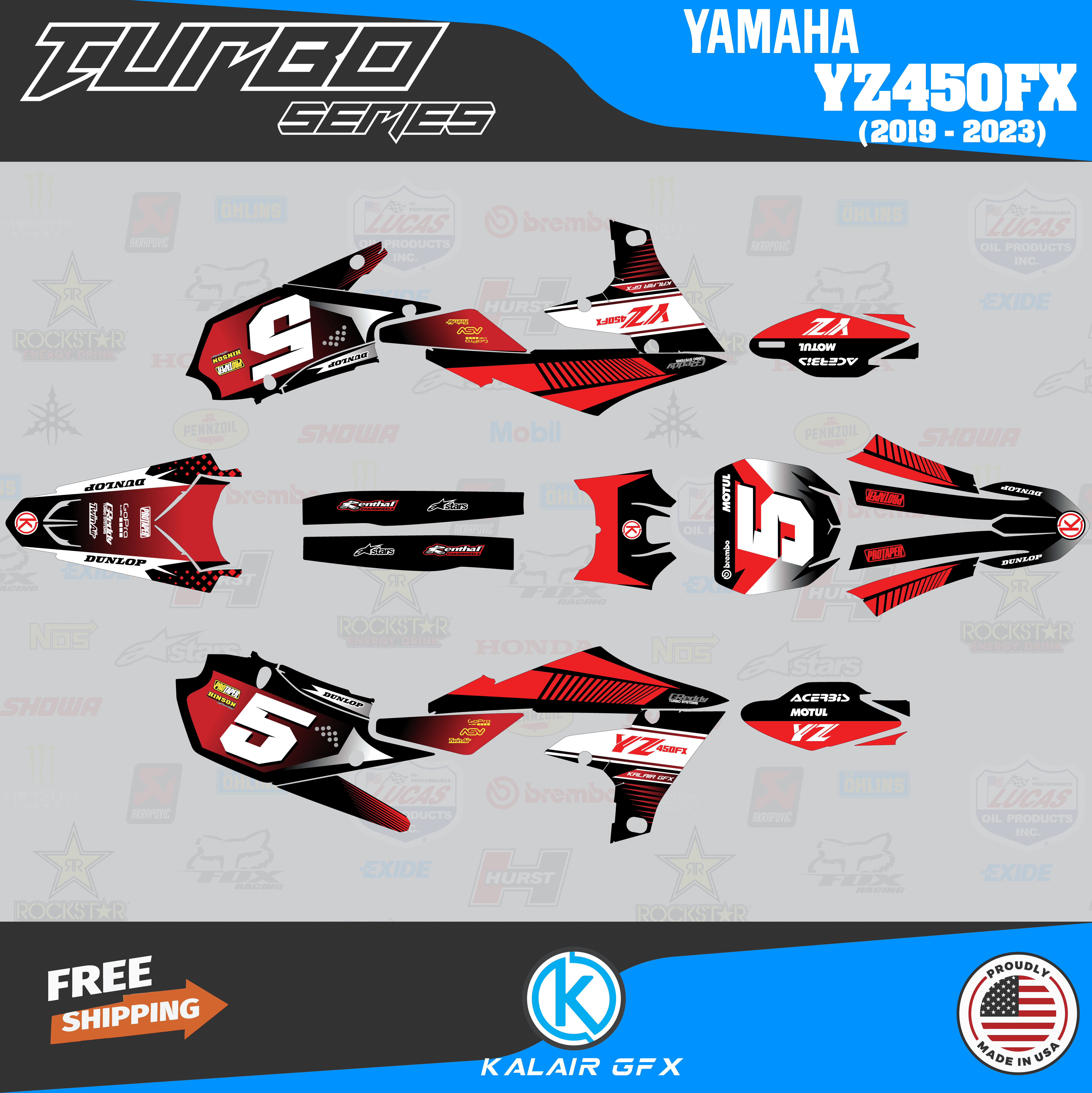 Kalair GFX Graphics Kit for Yamaha YZ450FX (2019-2023) Turbo Series ...