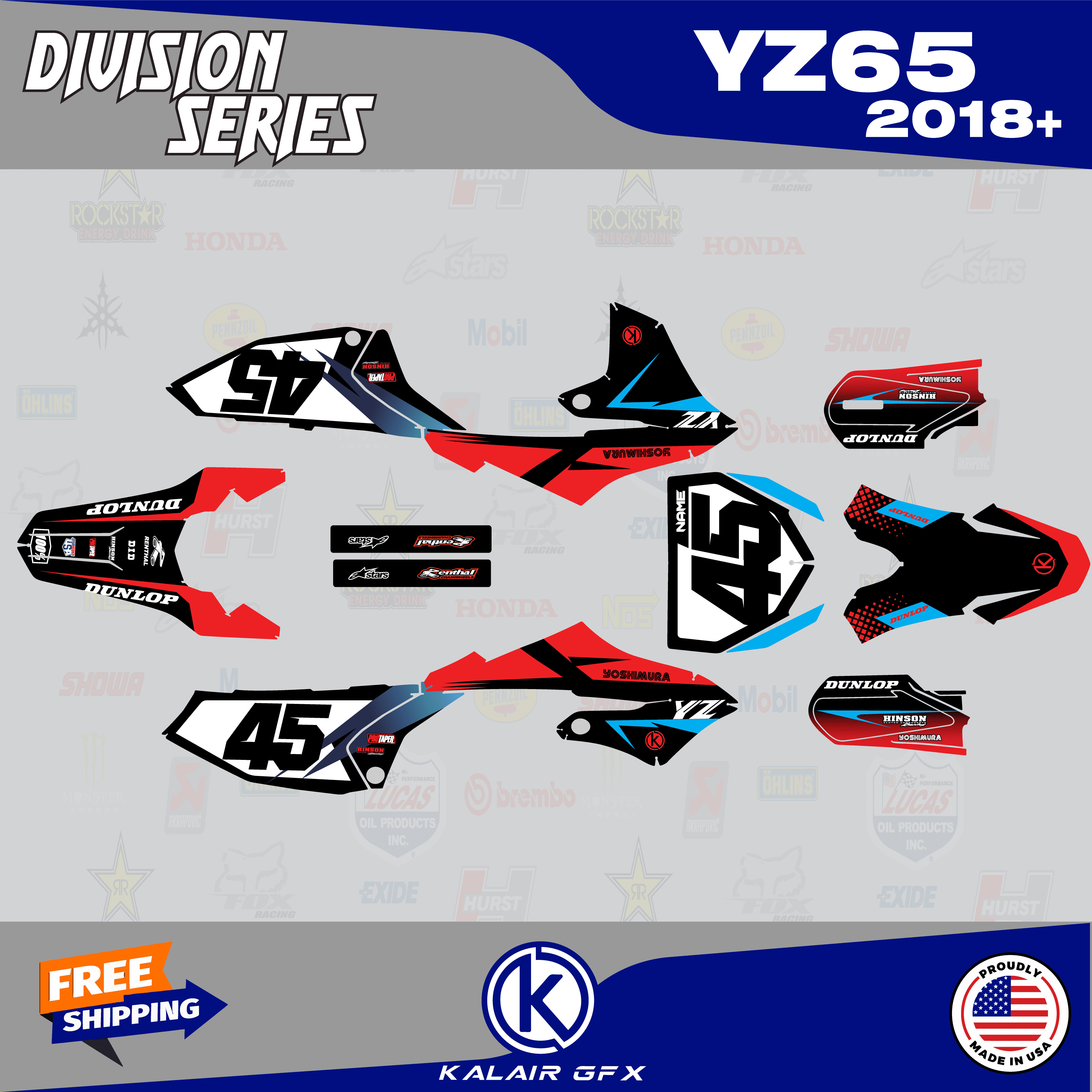 Kalair GFX Graphics Kit for Yamaha YZ65 (2018-2023) Division Series ...