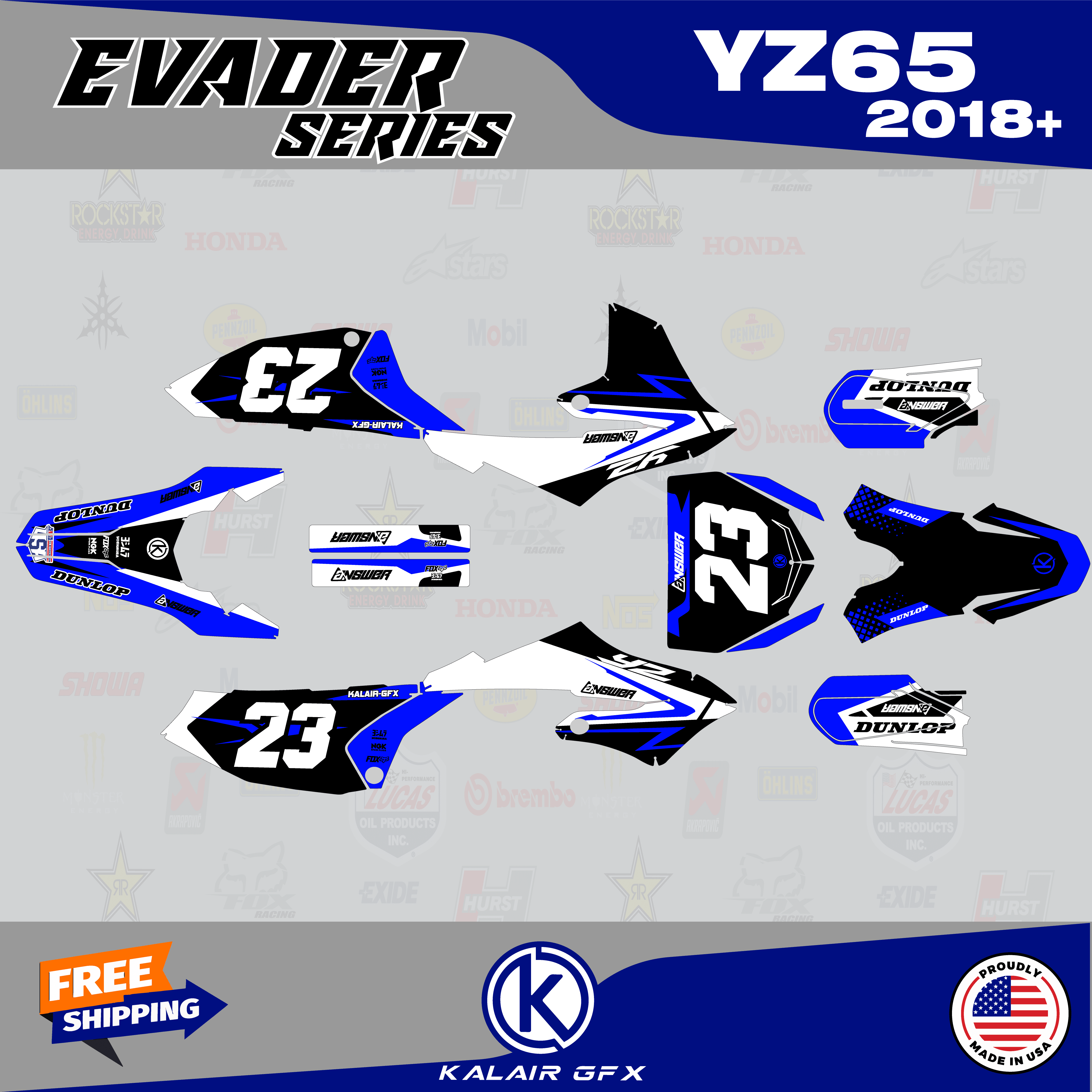 Kalair GFX Graphics Kit for Yamaha YZ65 (2018-2023) Evader Series ...