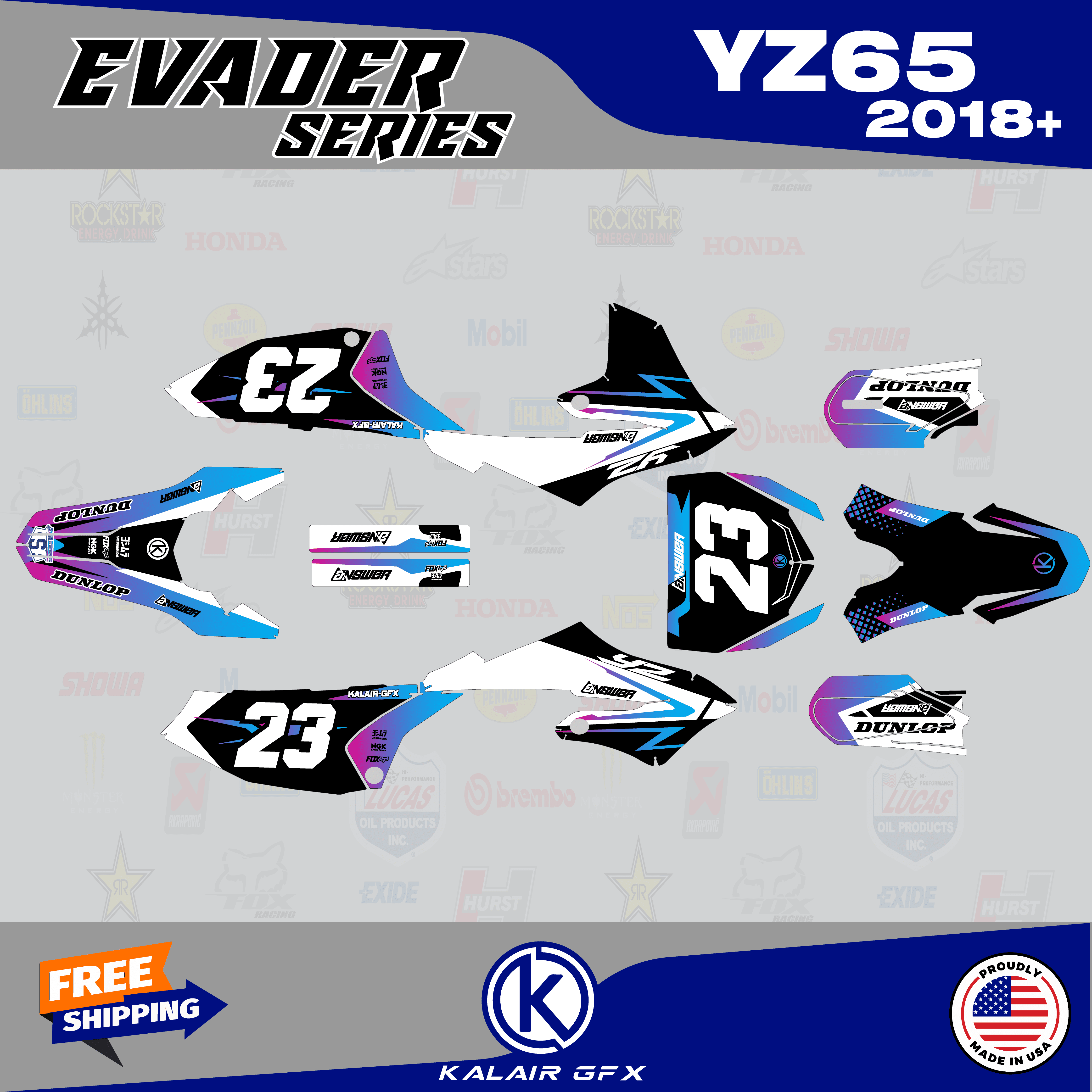 Kalair GFX Graphics Kit for Yamaha YZ65 (2018-2023) Evader Series ...