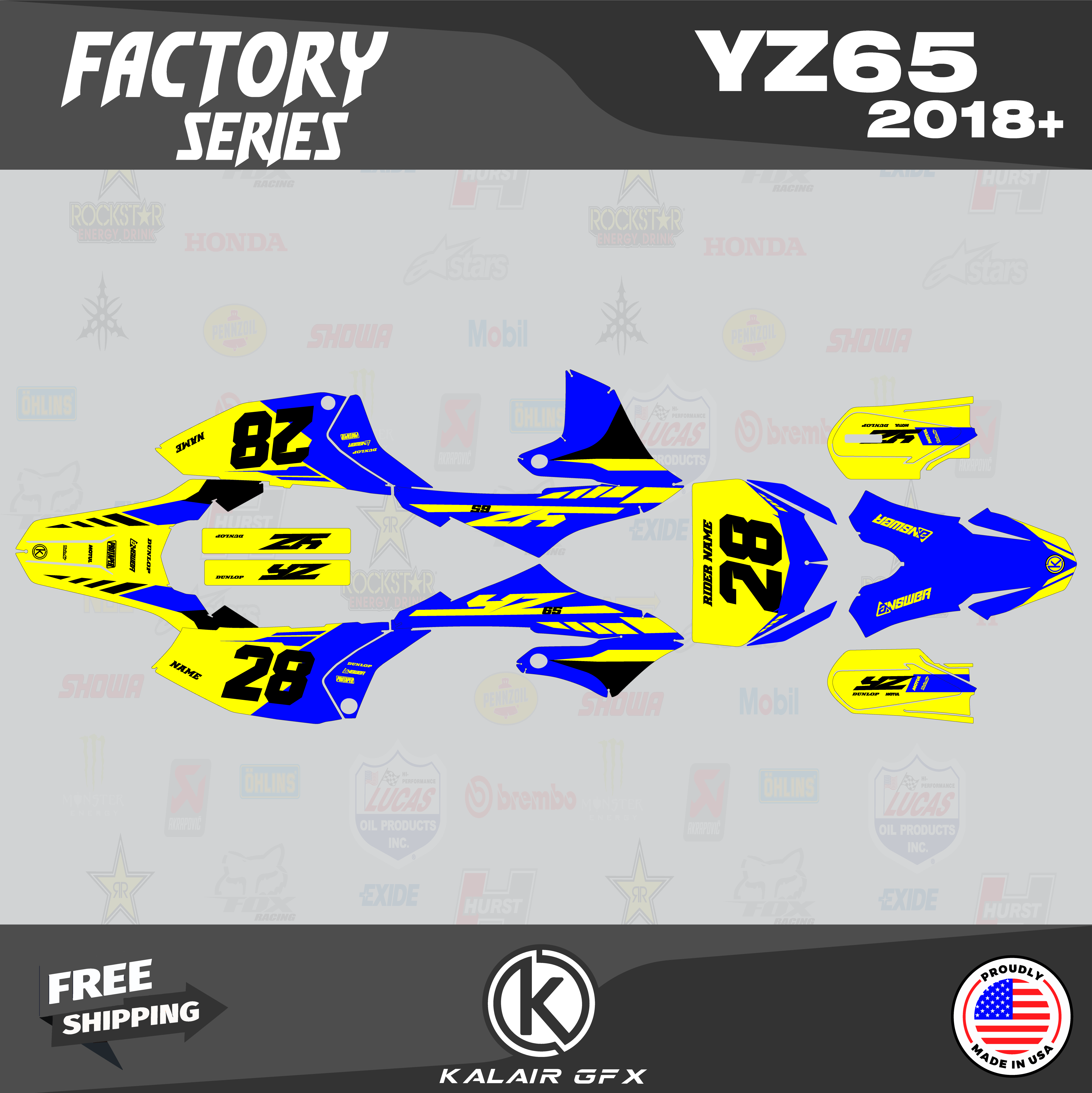 Kalair GFX Graphics Kit for Yamaha YZ65 (2018-2023) Factory Series ...