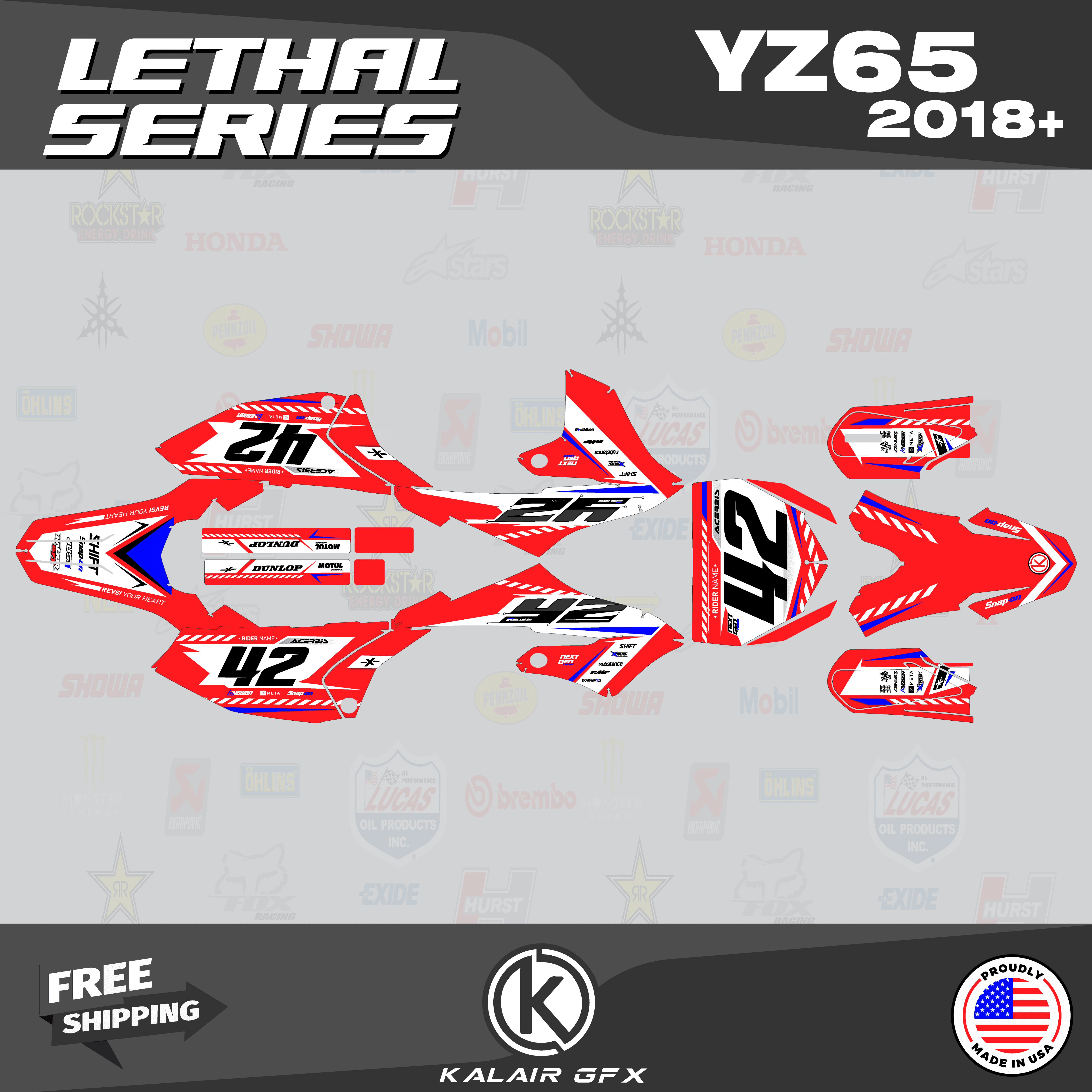 Kalair GFX Graphics Kit for Yamaha YZ65 (2018-2023) Lethal Series ...