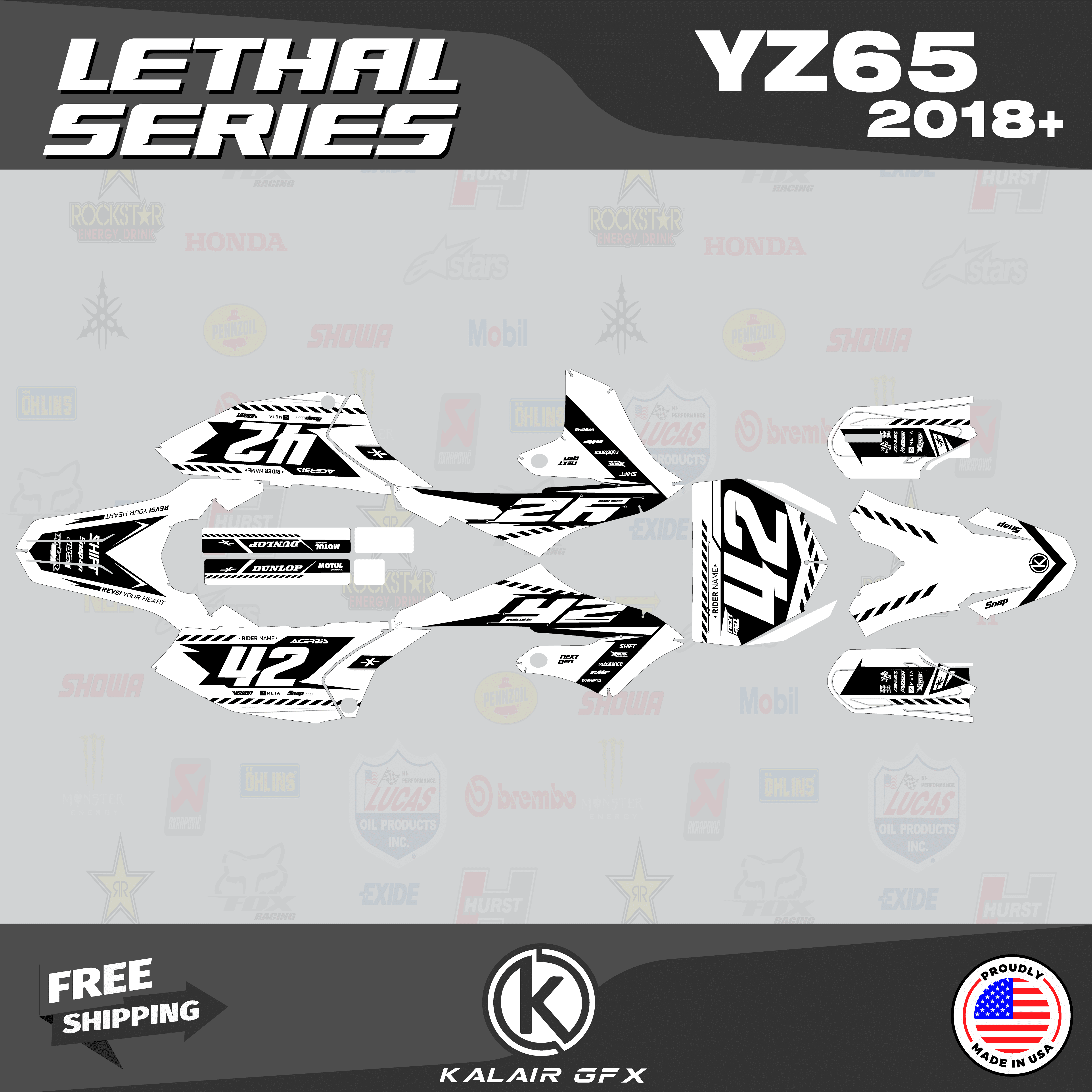 Kalair GFX Graphics Kit for Yamaha YZ65 (2018-2023) Lethal Series ...
