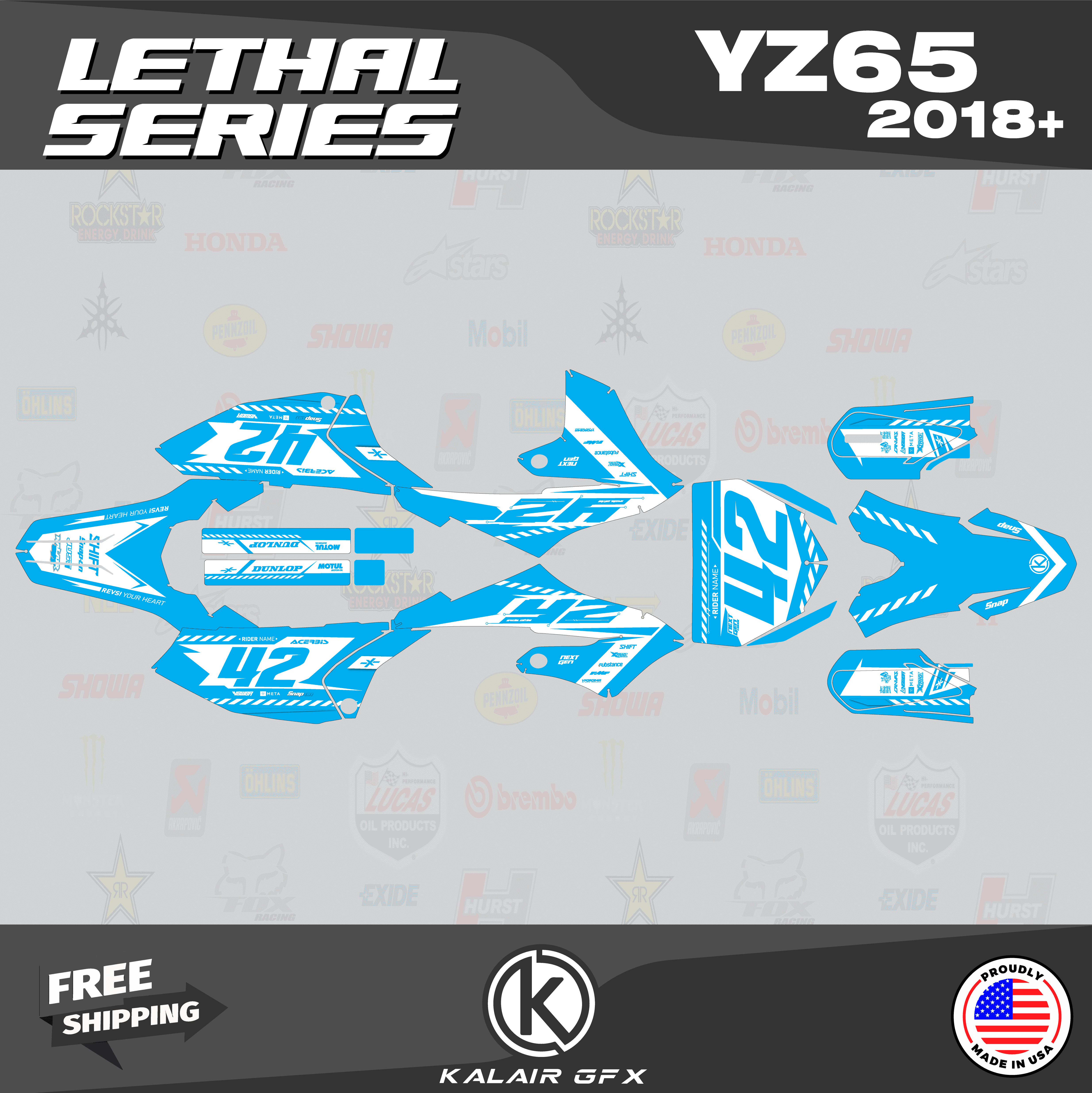 Kalair GFX Graphics Kit for Yamaha YZ65 (2018-2023) Lethal Series ...