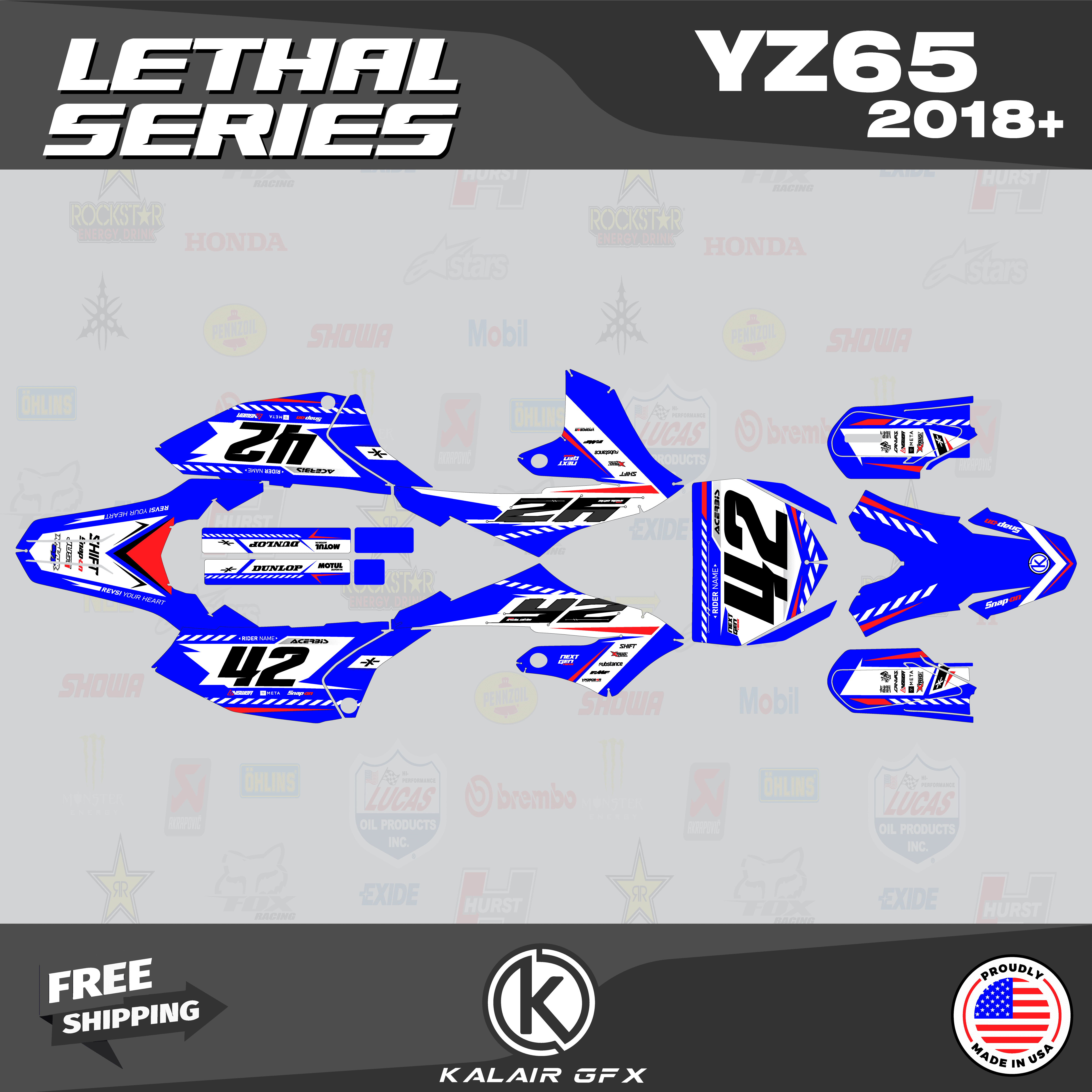 Kalair GFX Graphics Kit for Yamaha YZ65 (2018-2023) Lethal Series ...