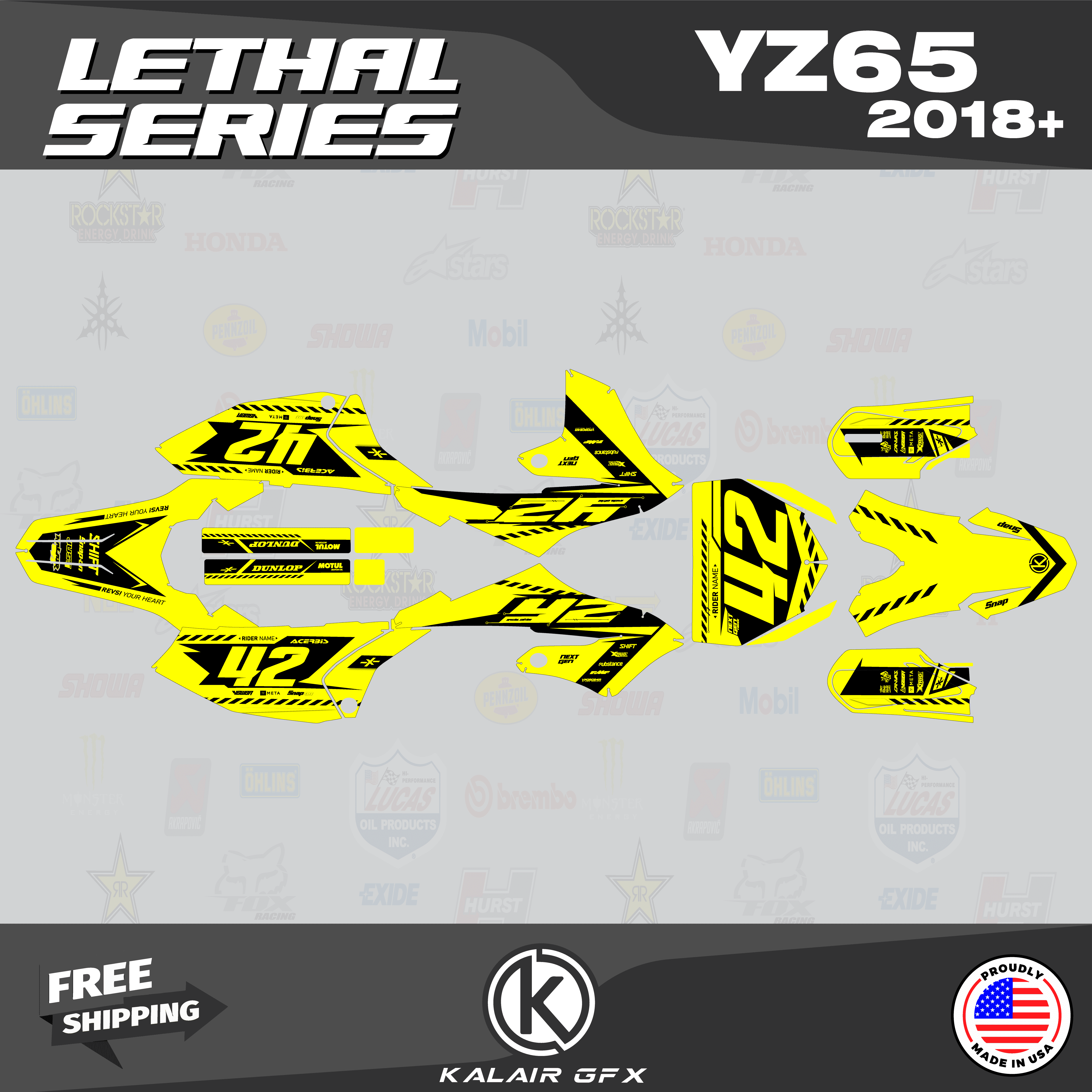 Kalair GFX Graphics Kit for Yamaha YZ65 (2018-2023) Lethal Series ...