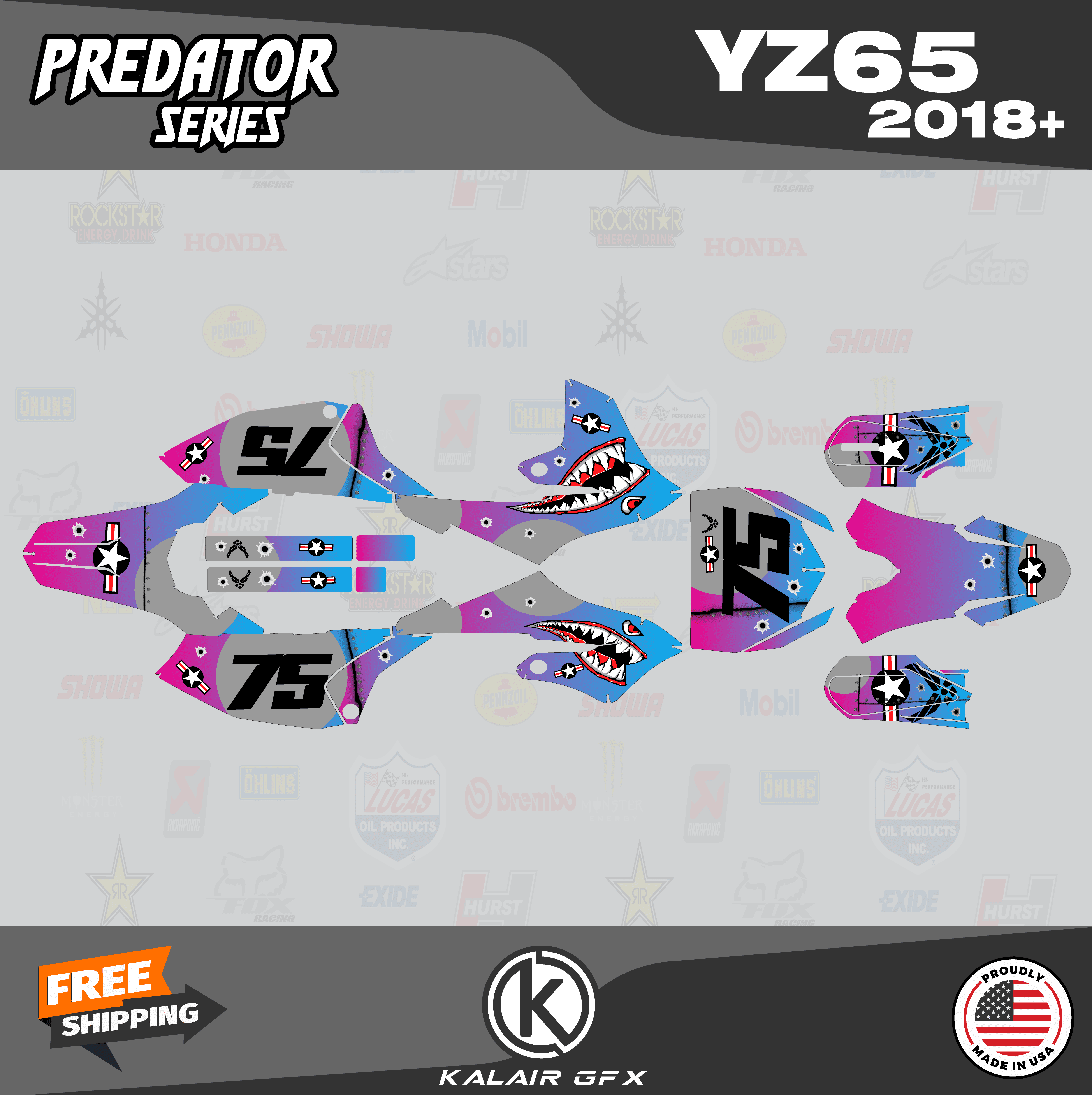 Kalair GFX Graphics Kit for Yamaha YZ65 (2018-2023) Predator Series ...