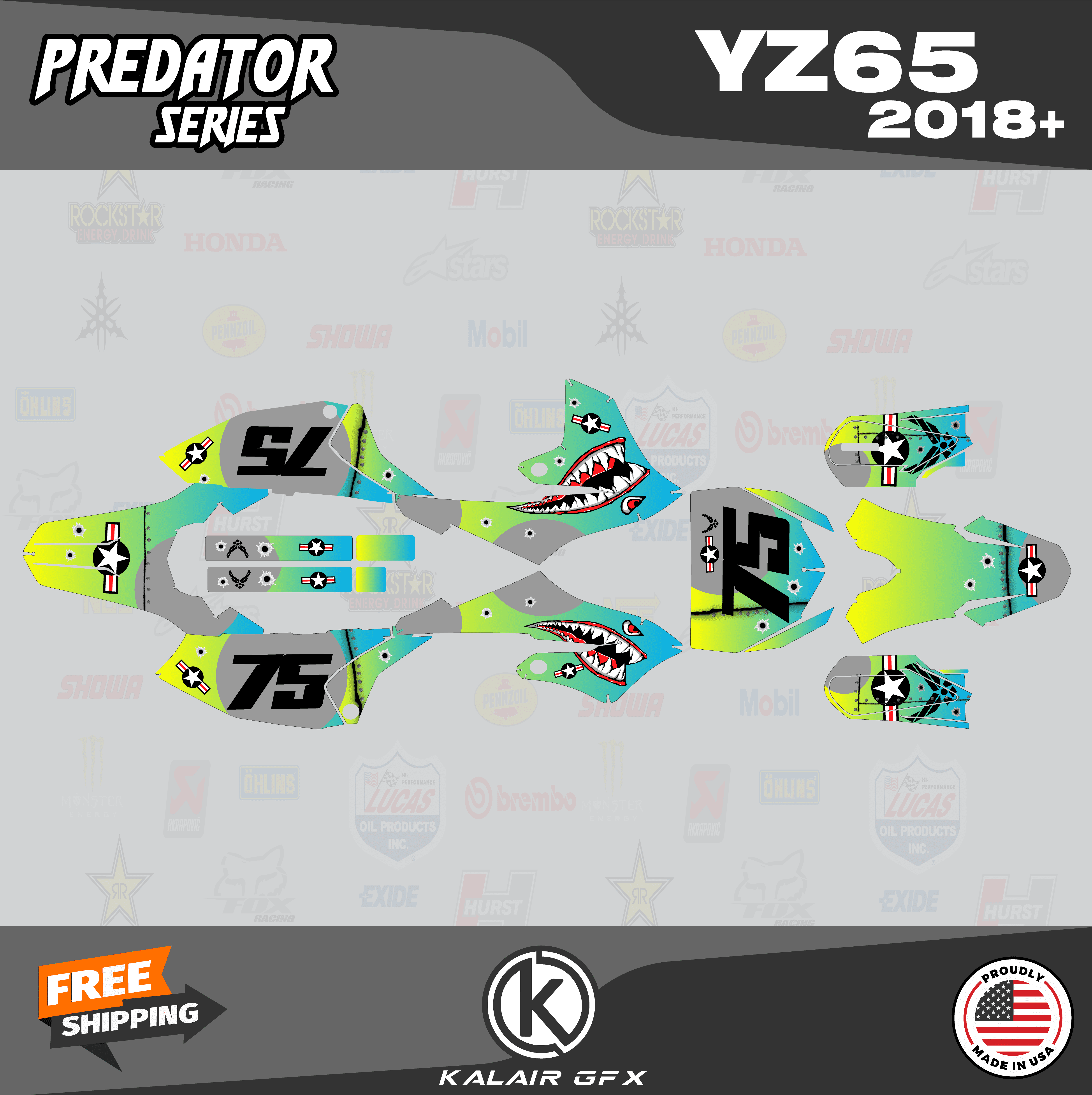Kalair GFX Graphics Kit for Yamaha YZ65 (2018-2023) Predator Series ...