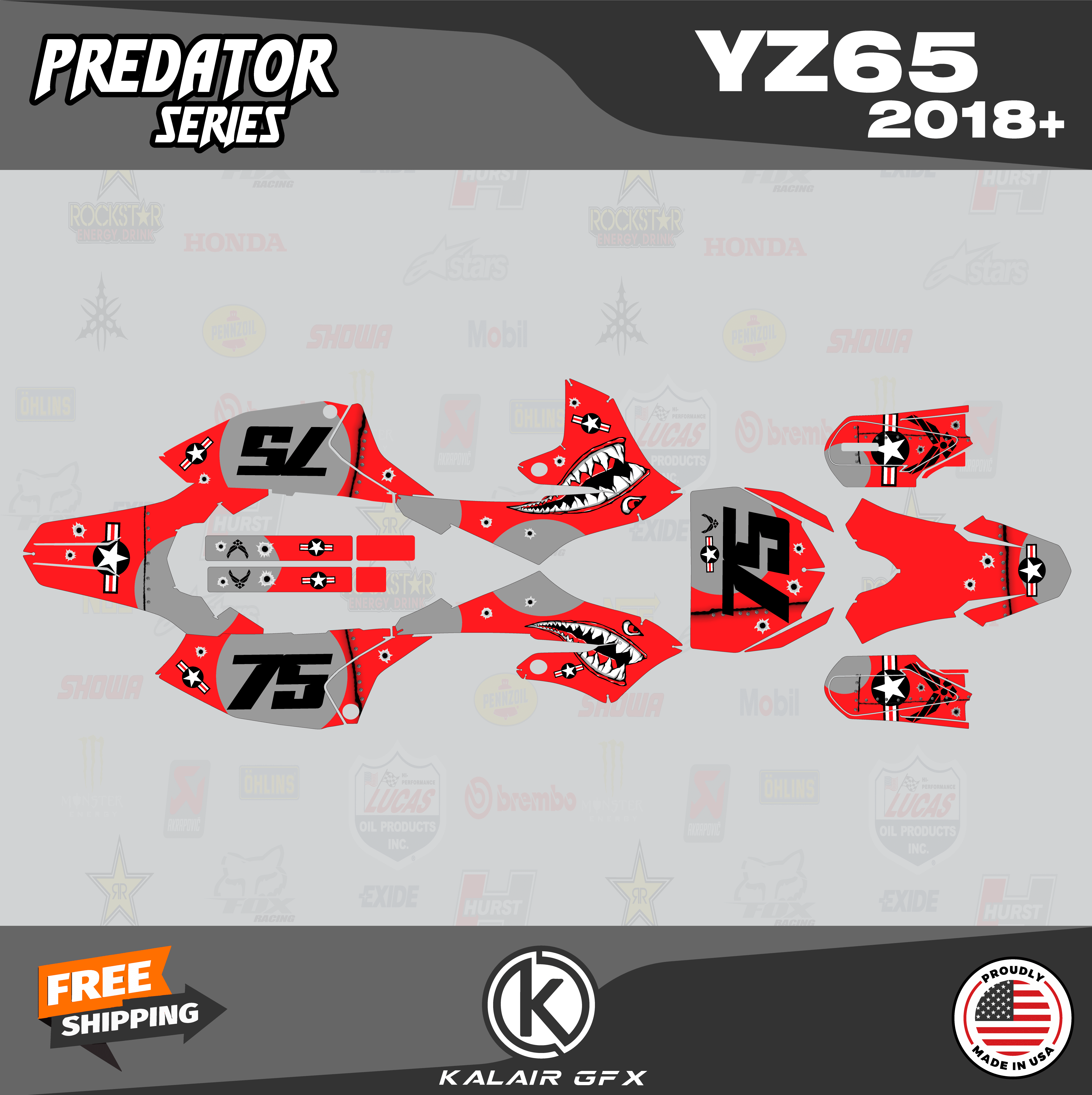 Kalair GFX Graphics Kit for Yamaha YZ65 (2018-2023) Predator Series ...