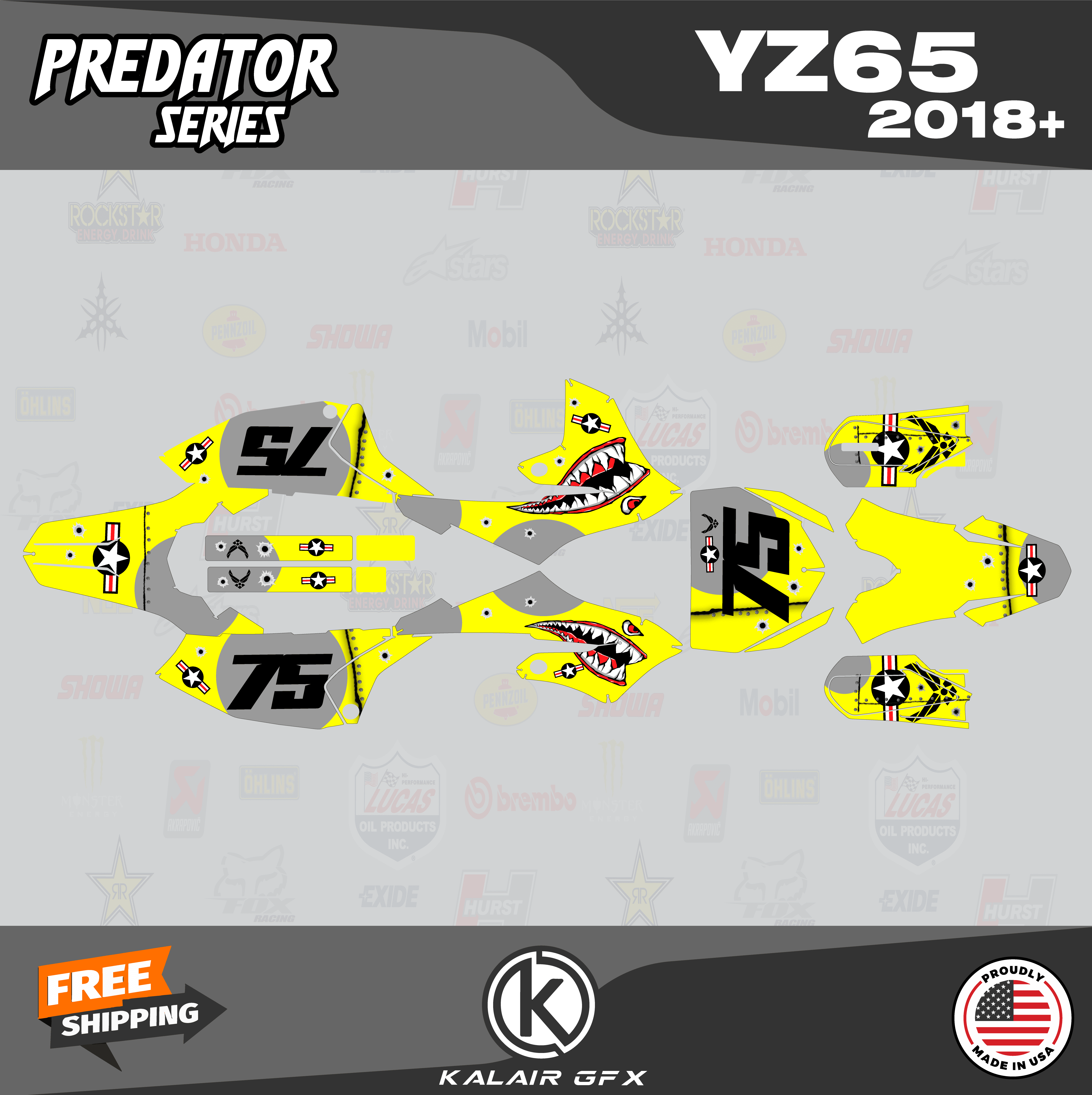 Kalair GFX Graphics Kit for Yamaha YZ65 (2018-2023) Predator Series ...