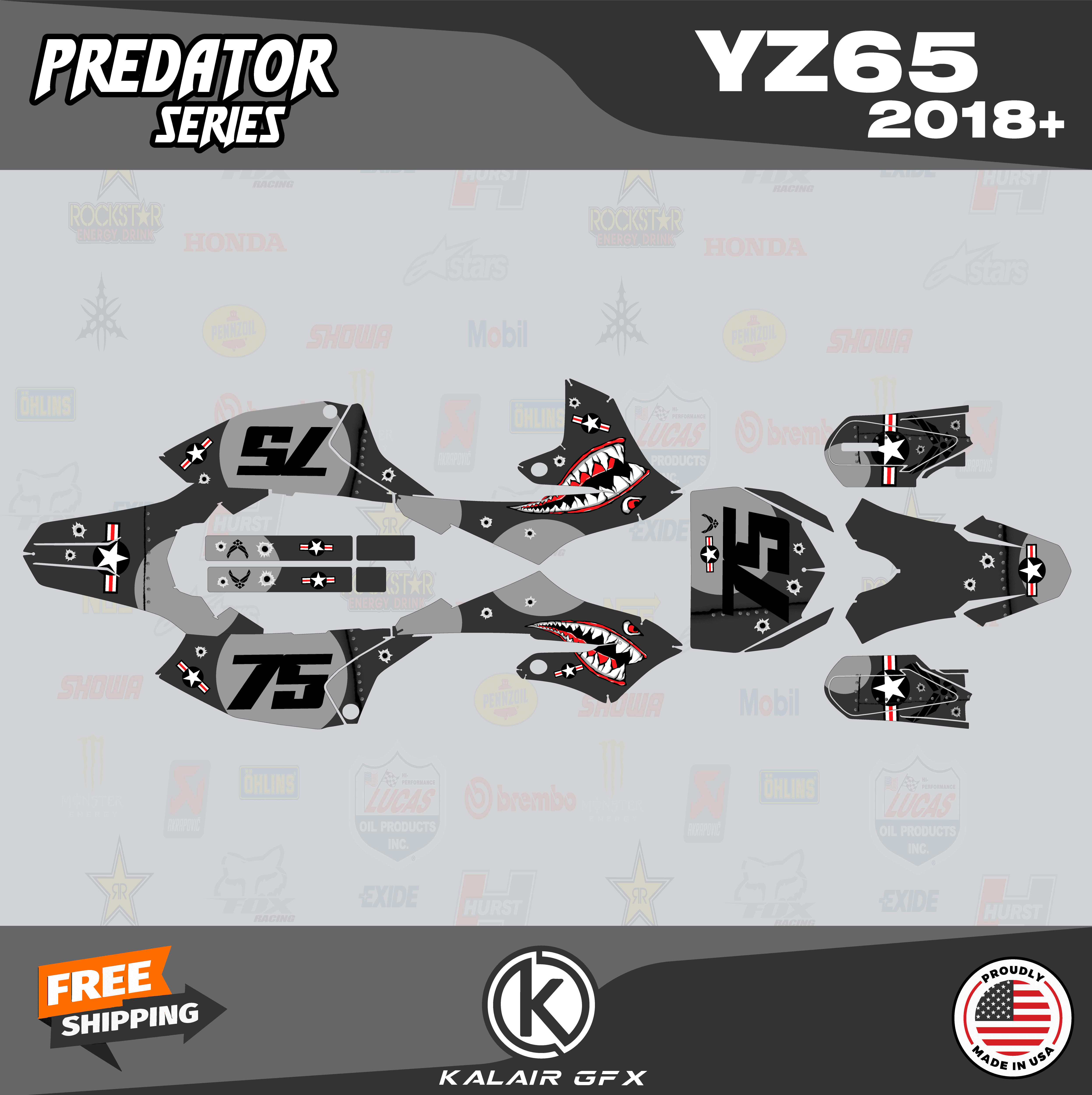 Kalair GFX Graphics Kit for Yamaha YZ65 (2018-2023) Predator Series ...