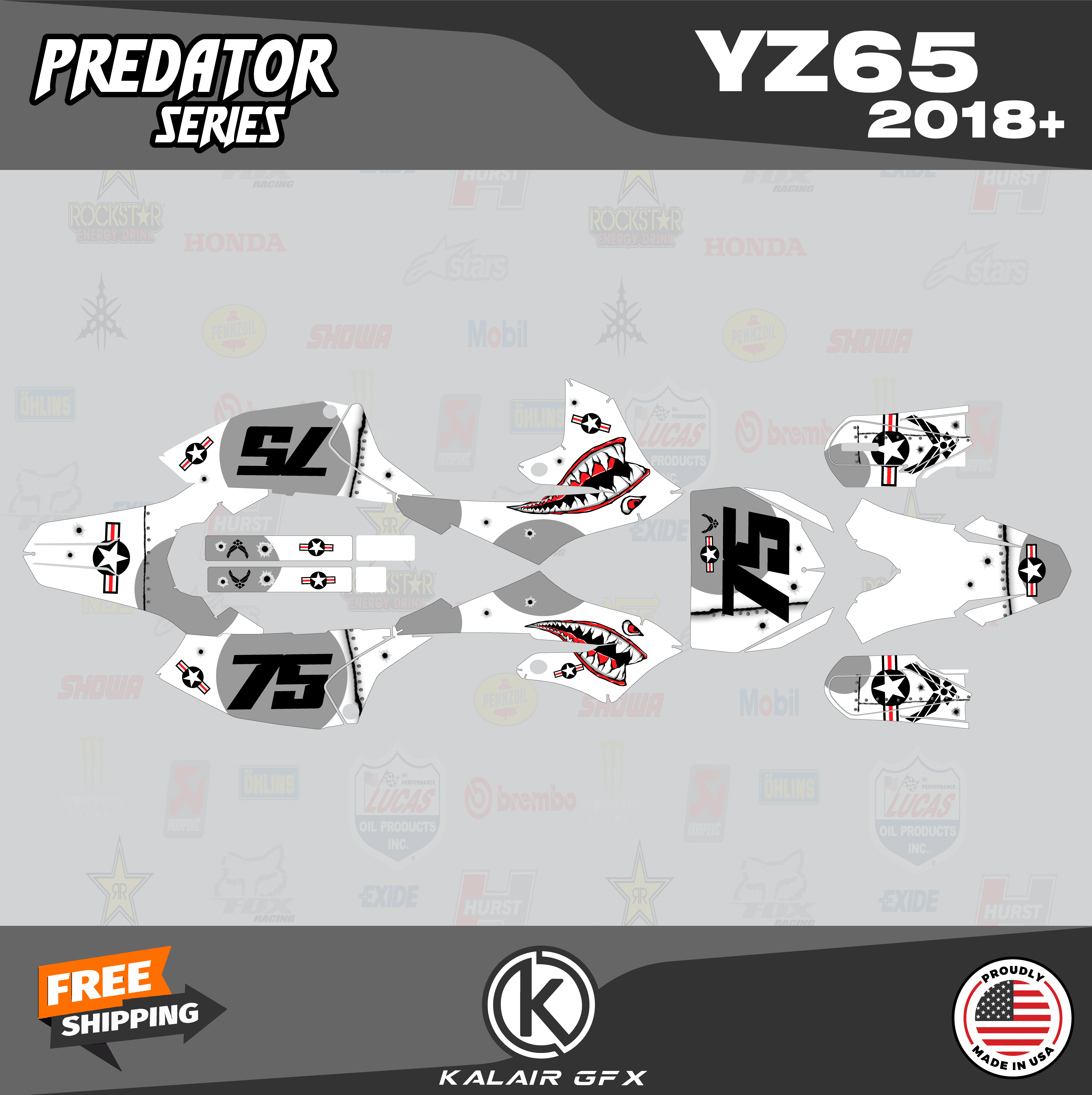 Kalair GFX Graphics Kit for Yamaha YZ65 (2018-2023) Predator Series ...