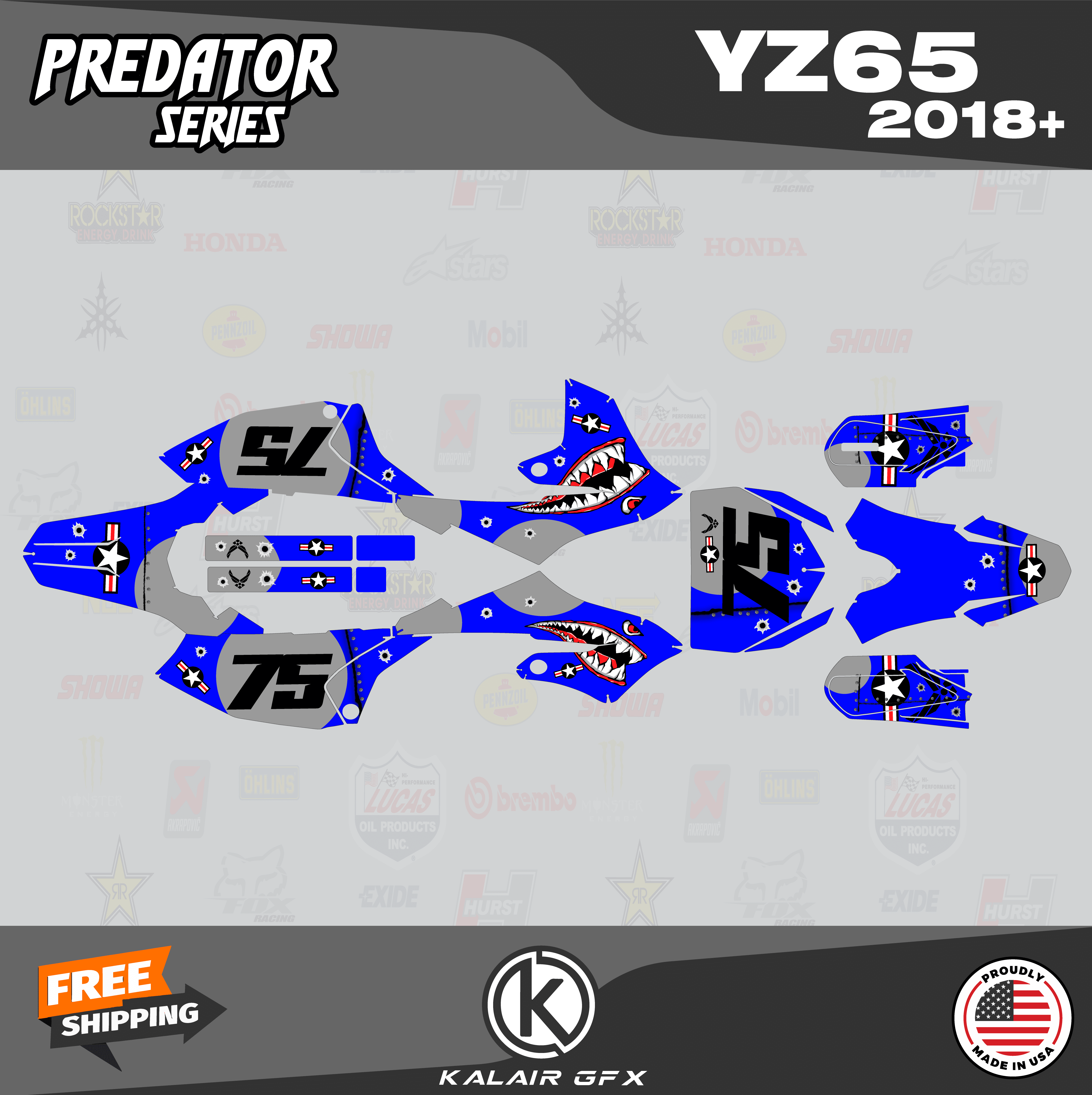 Kalair GFX Graphics Kit for Yamaha YZ65 (2018-2023) Predator Series ...