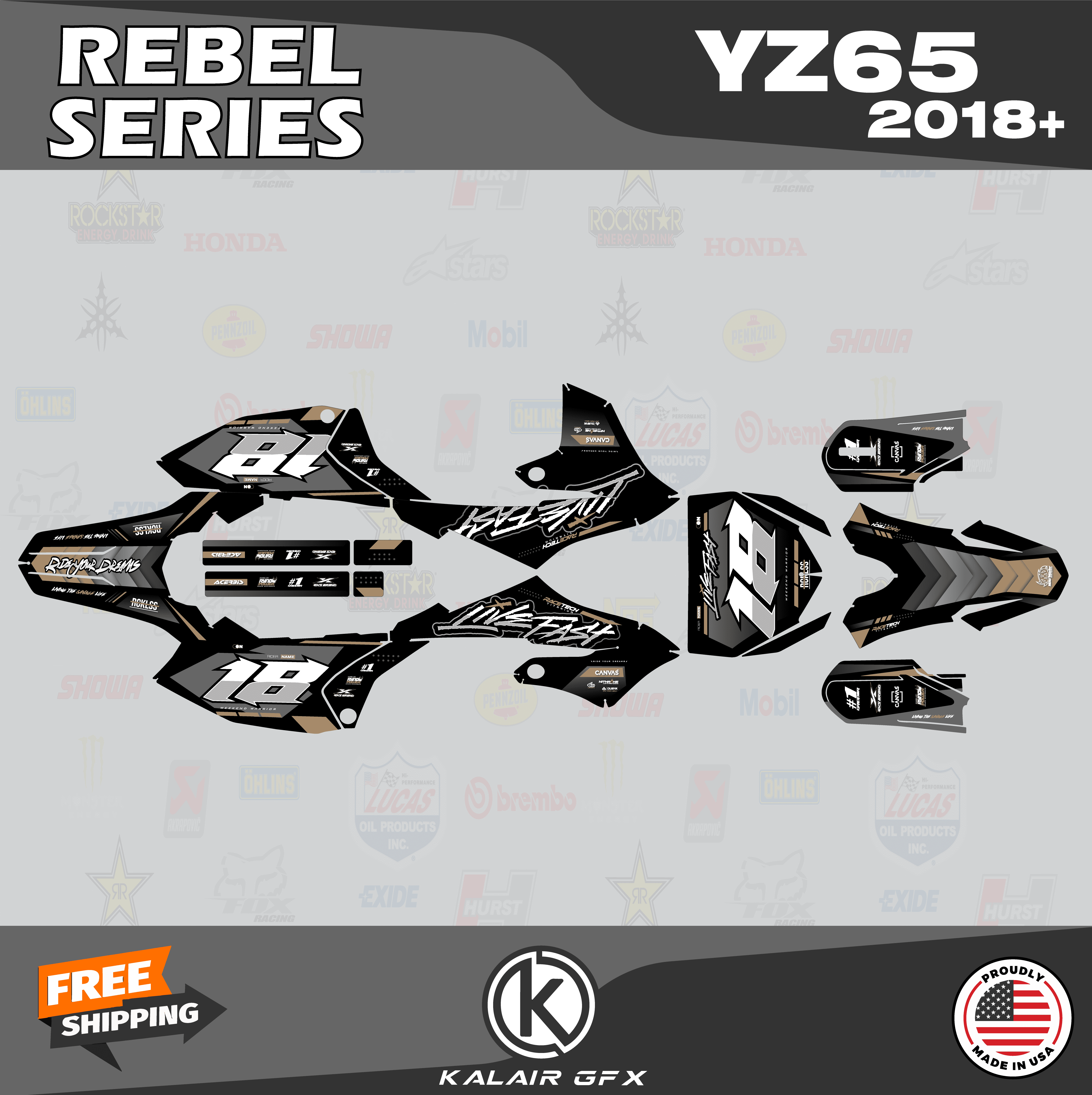 Kalair GFX Graphics Kit for Yamaha YZ65 (2018-2023) Rebel Series ...