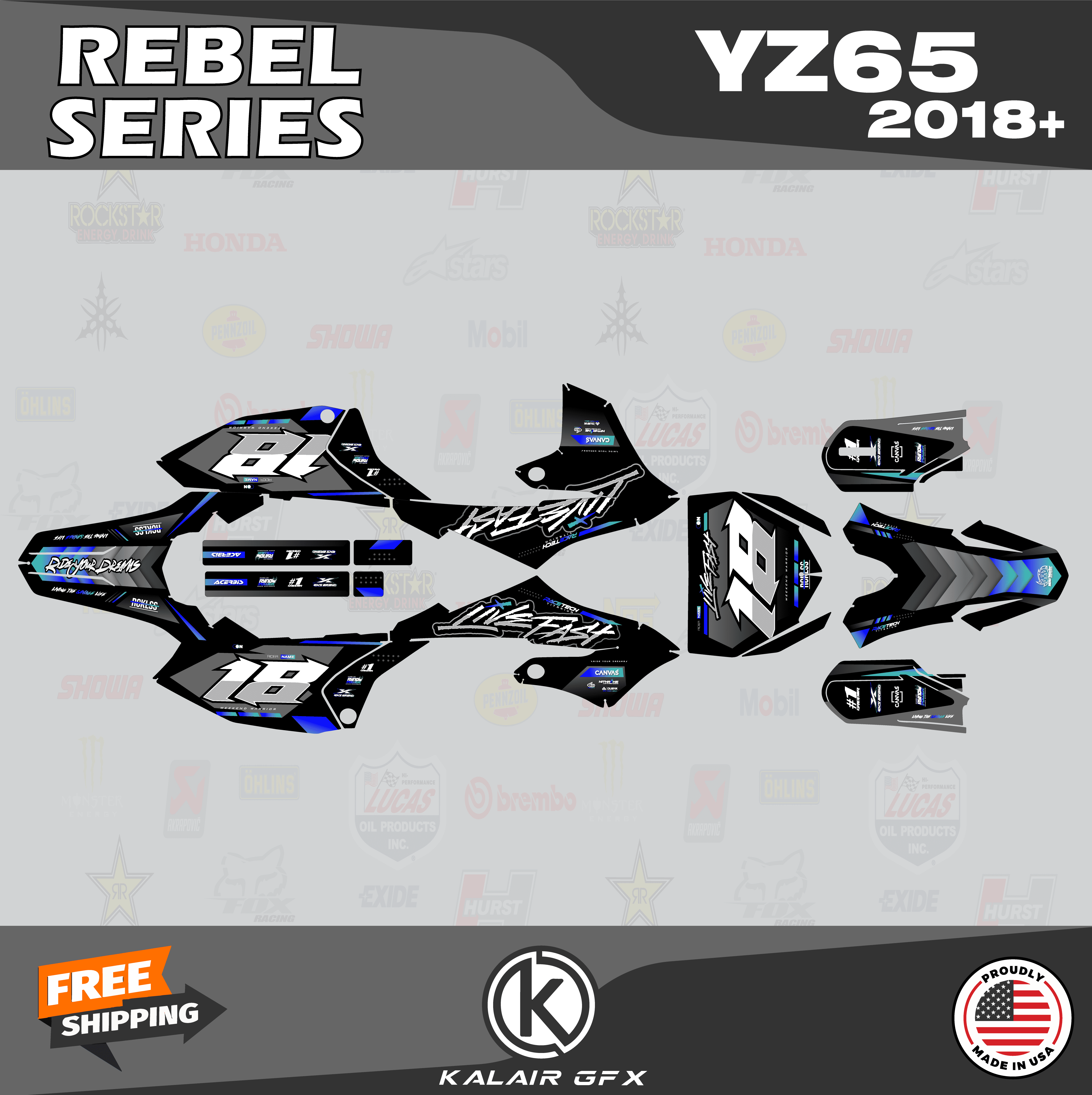 Kalair GFX Graphics Kit for Yamaha YZ65 (2018-2023) Rebel Series ...